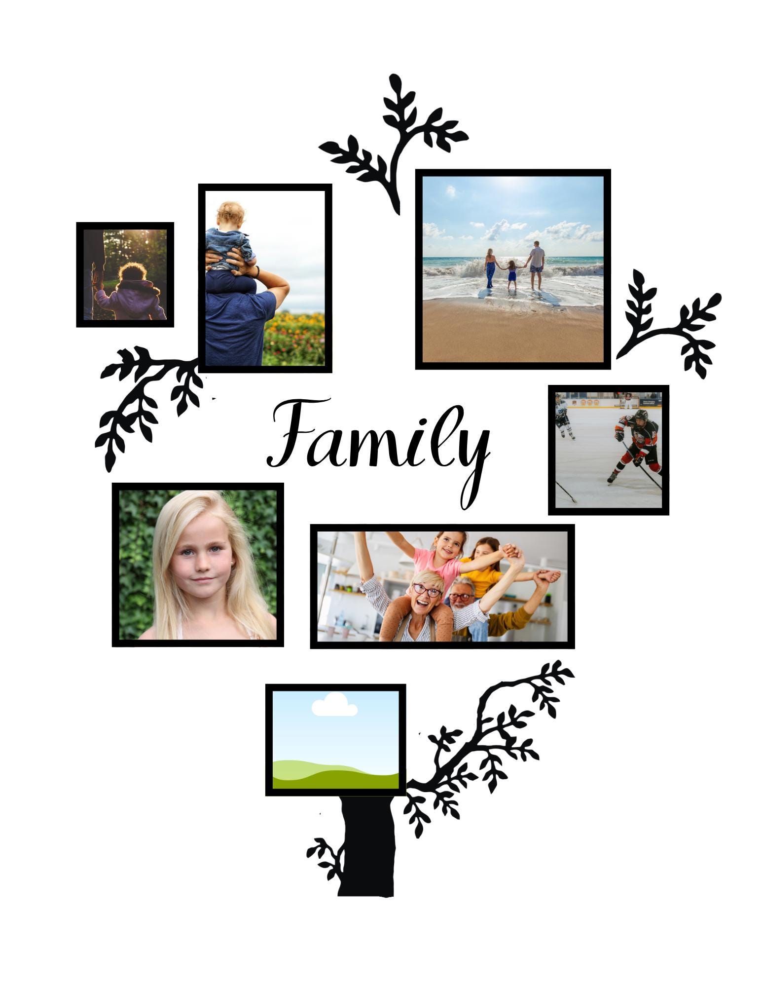 Family Tree Photo Template – 7-photo Editable Tree With Custom Text ...