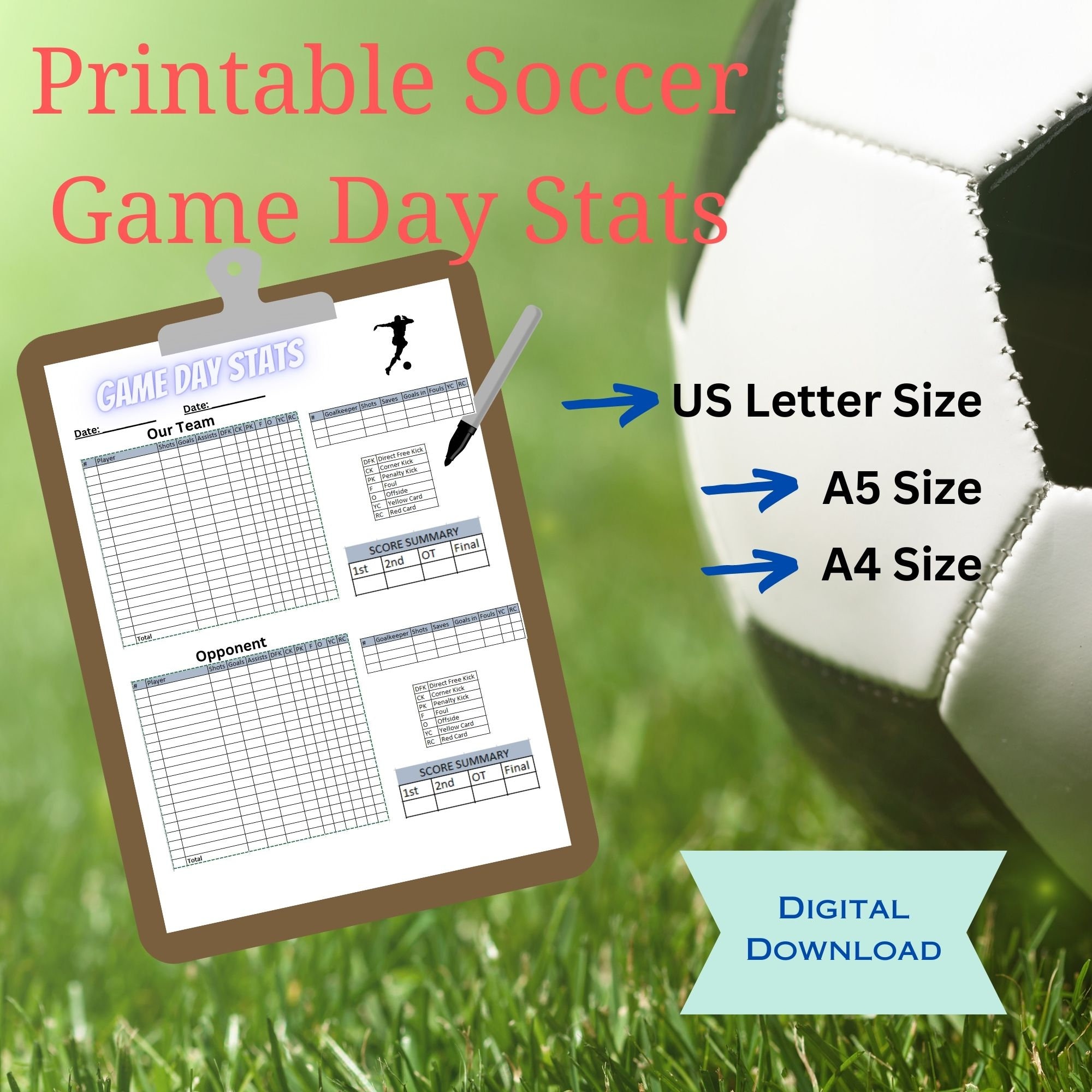 Printable Soccer Game Stats, Game Sheet for Soccer - Etsy