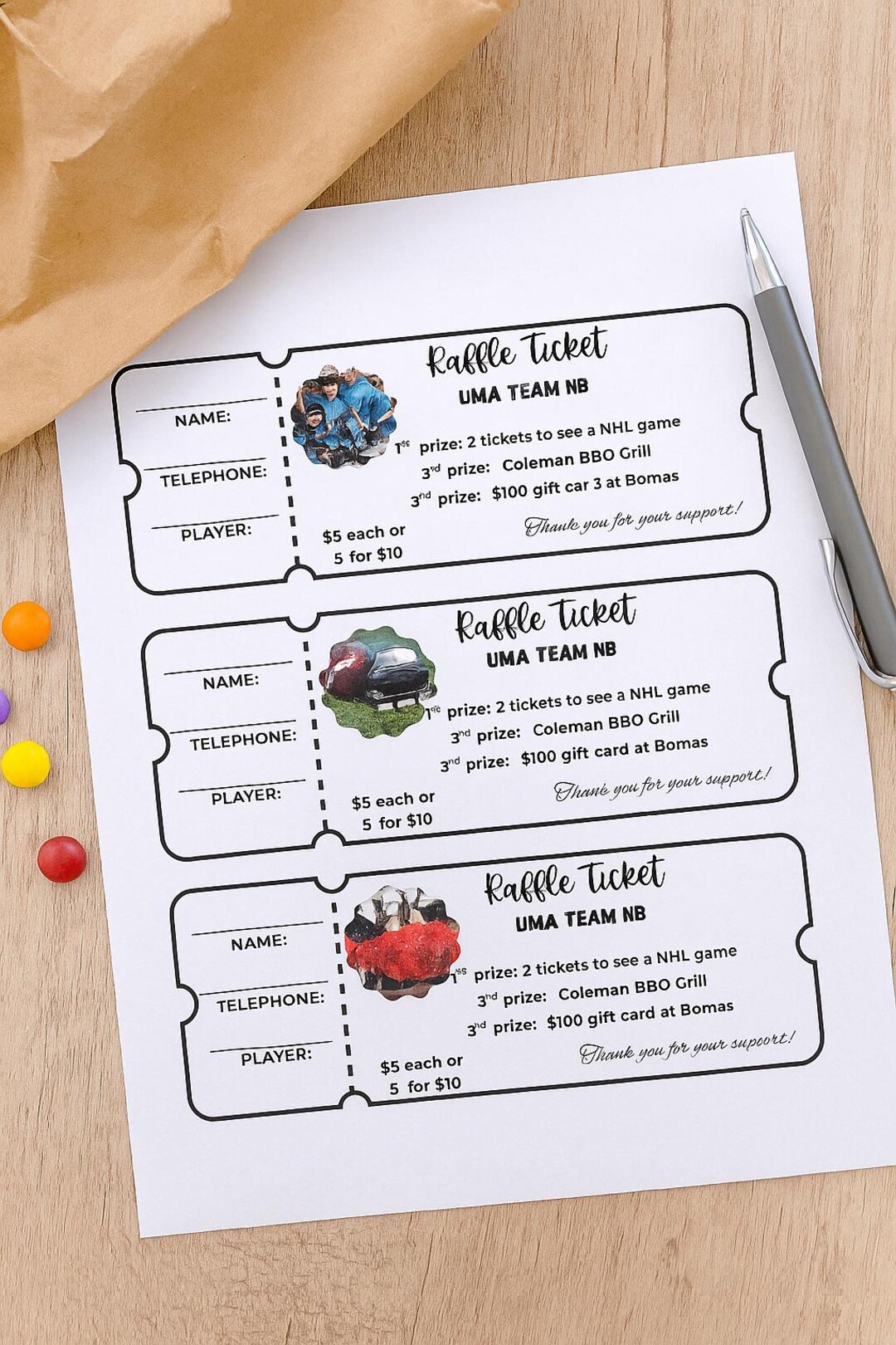 Customized Raffle Tickets: Printable Fundraiser Template (PDF & PNG, 8 ...