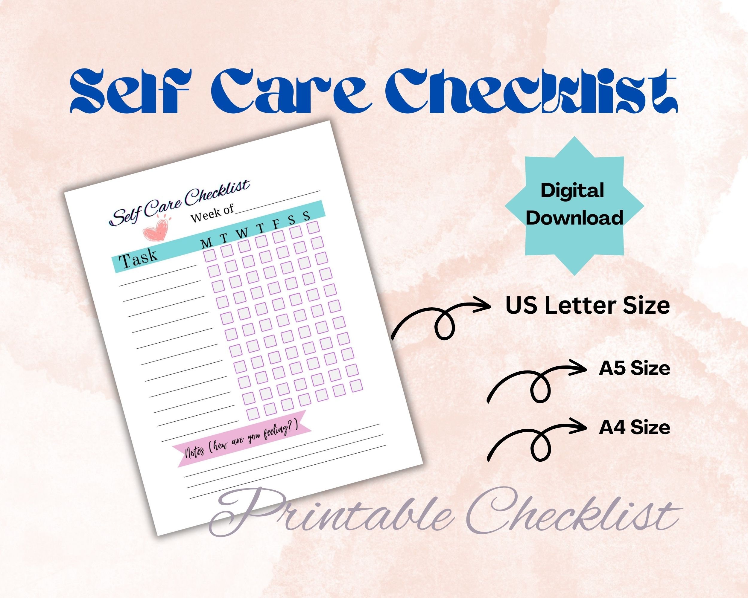 Self-care Checklist for Mental Health and Wellness, Love Yourself ...