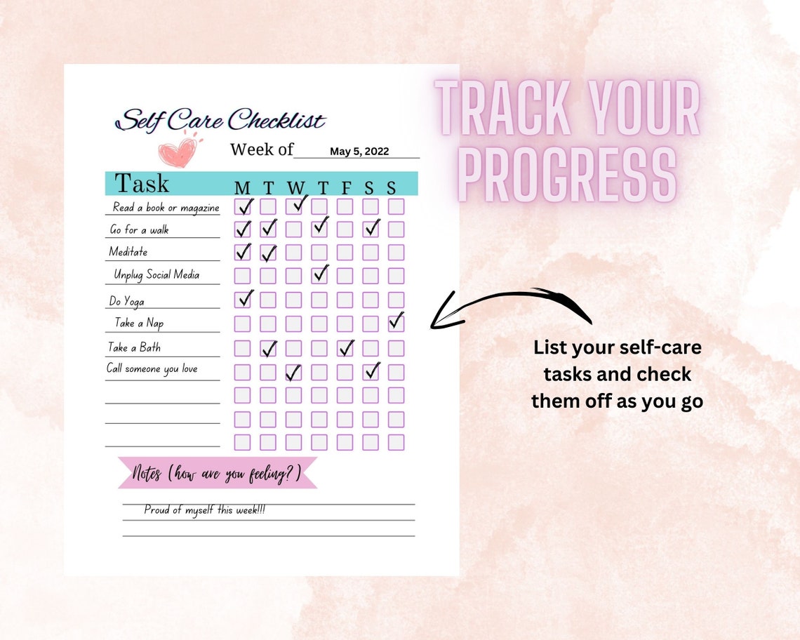 Self-care Checklist for Mental Health and Wellness, Love Yourself ...