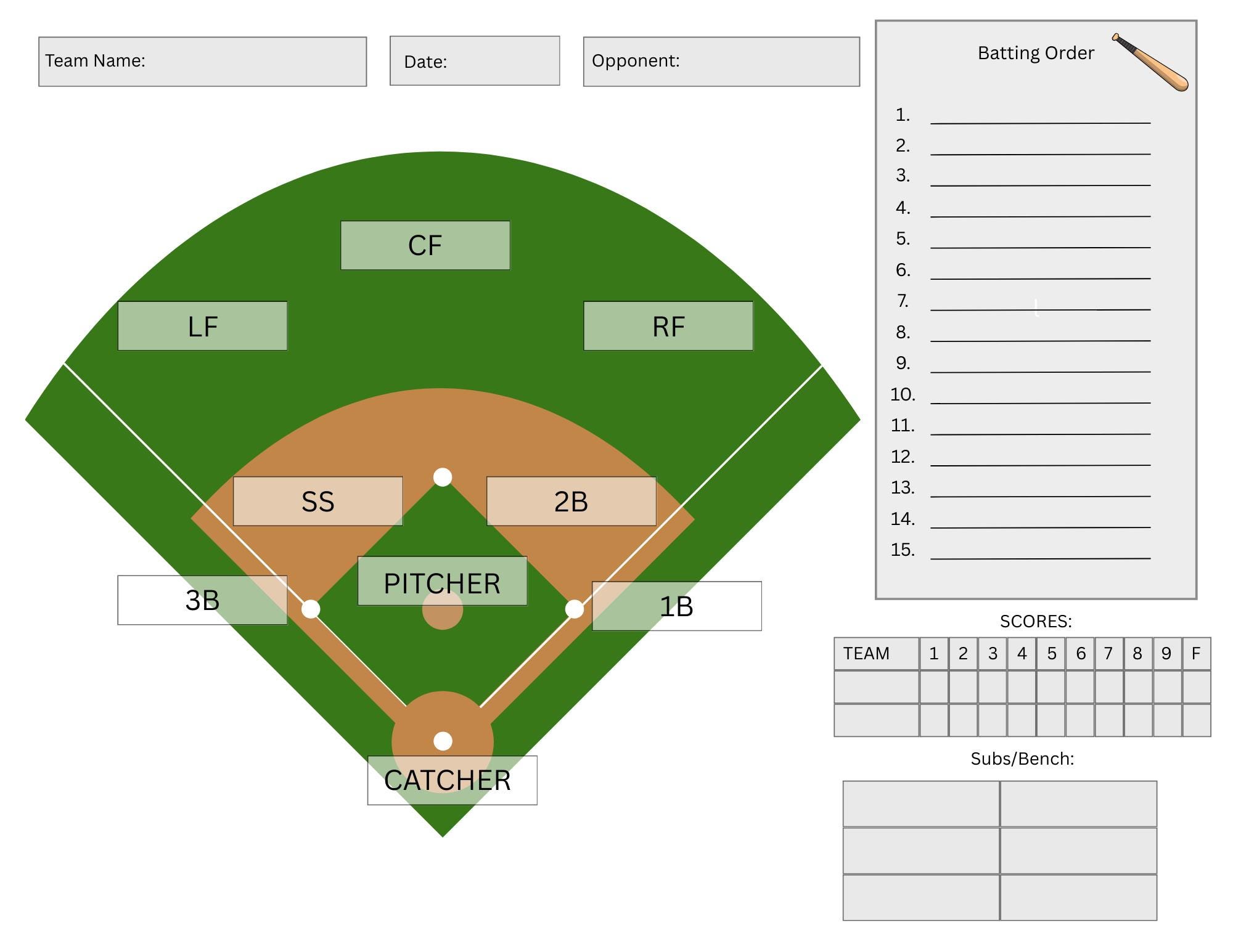 Printable Baseball Lineup Card, Baseball Coach Card, Softball Lineup ...