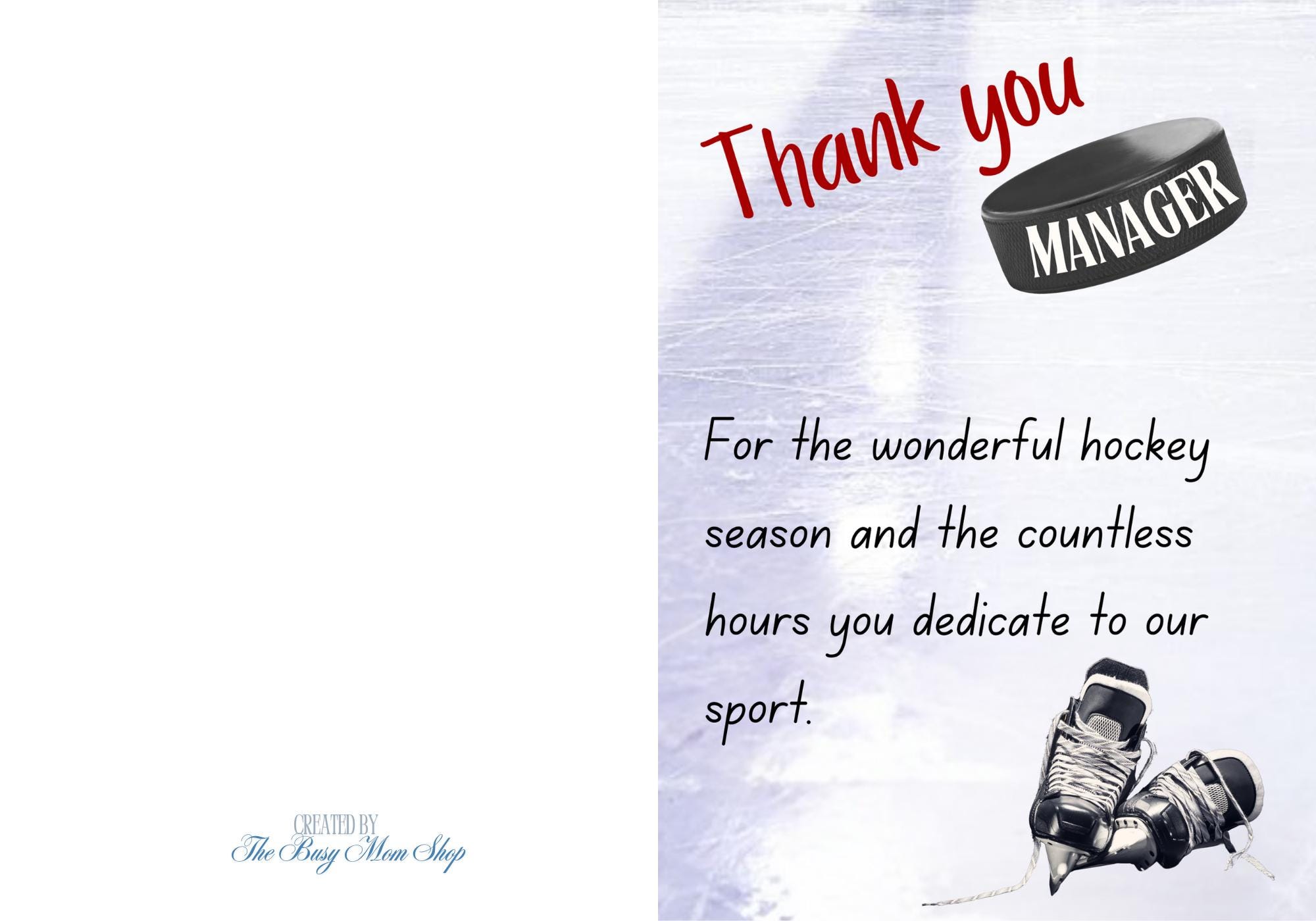 Hockey Manager Thank You Card - Printable - Digital Download - Etsy