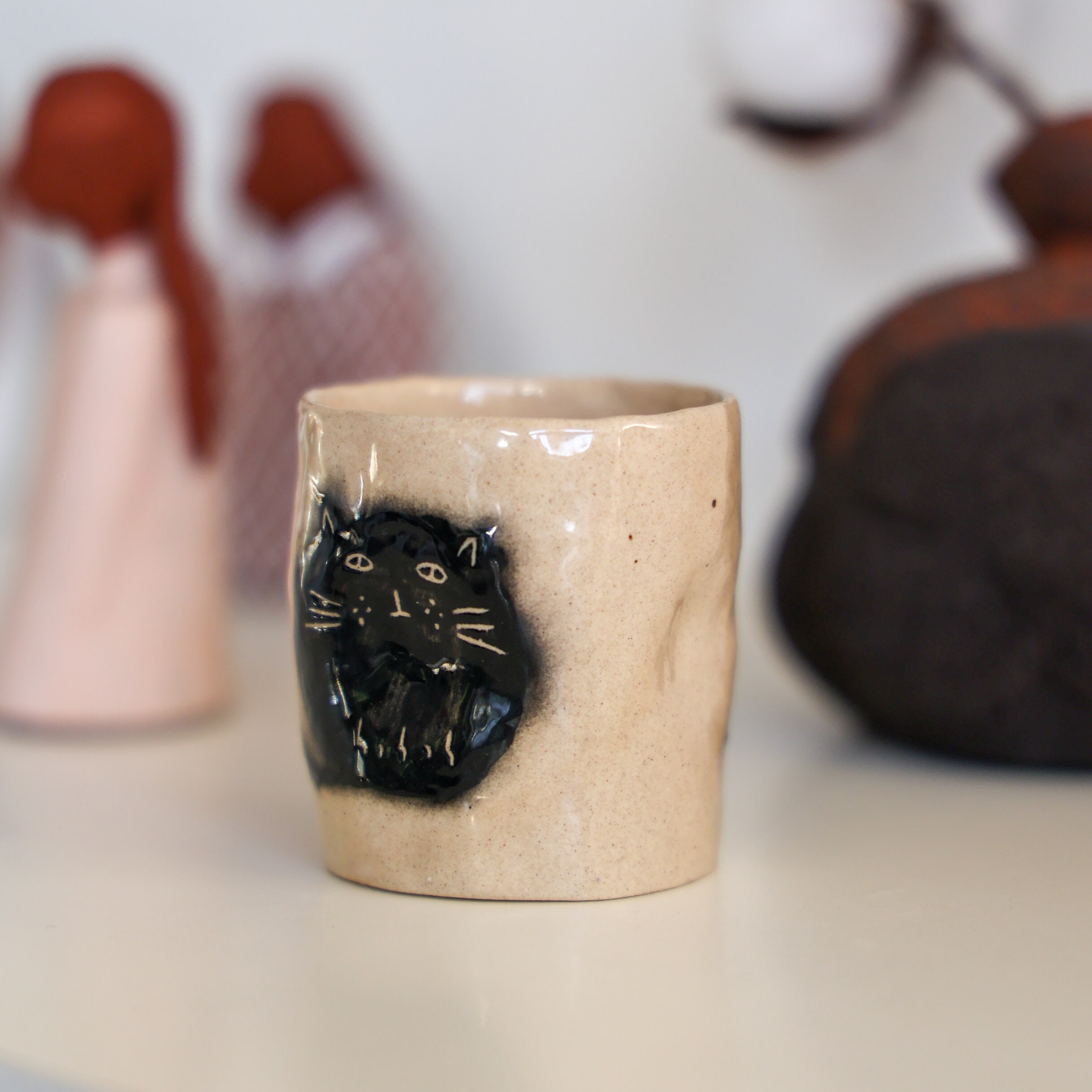 Handmade Ceramic Black Cat Mug. Hand Painted Animals Coffee Mug. Water ...