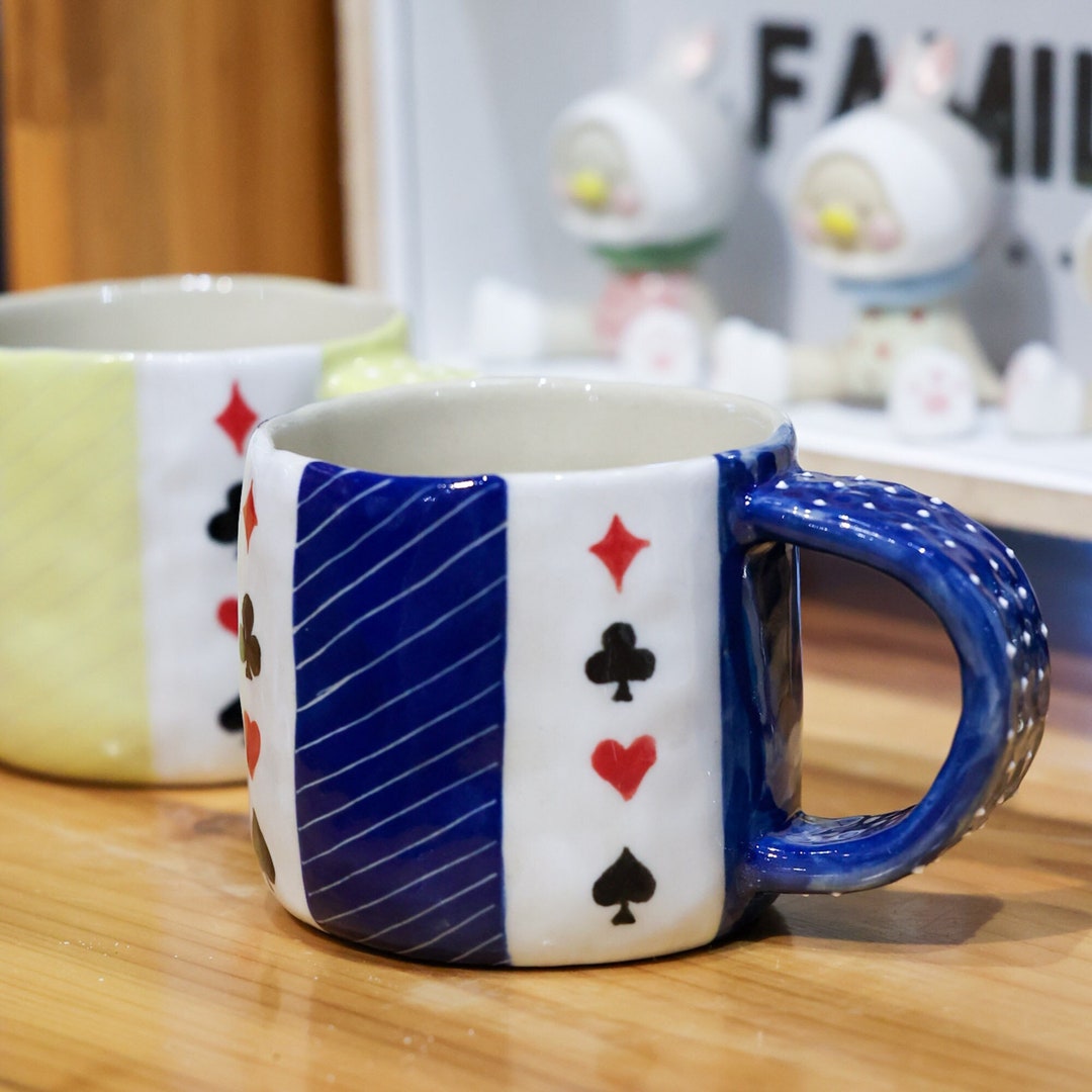 Handmade Stripe Ceramic Mug. Hand Painted Poker Mug. Coffee Cup. Tea ...