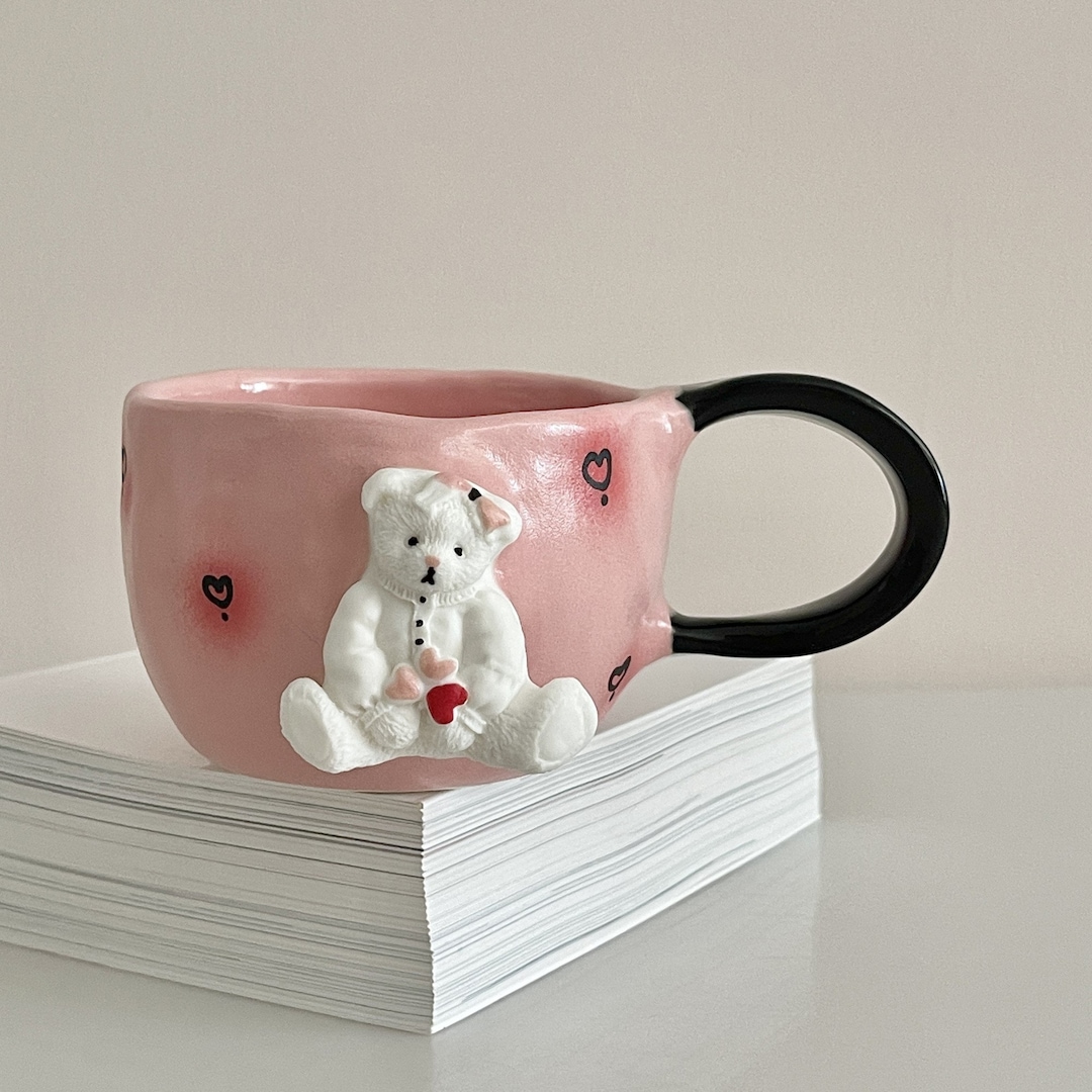 Pink Mug. Handmade Ceramic Mug. Hand Painted Heart Mug. Coffee Cup. Tea ...