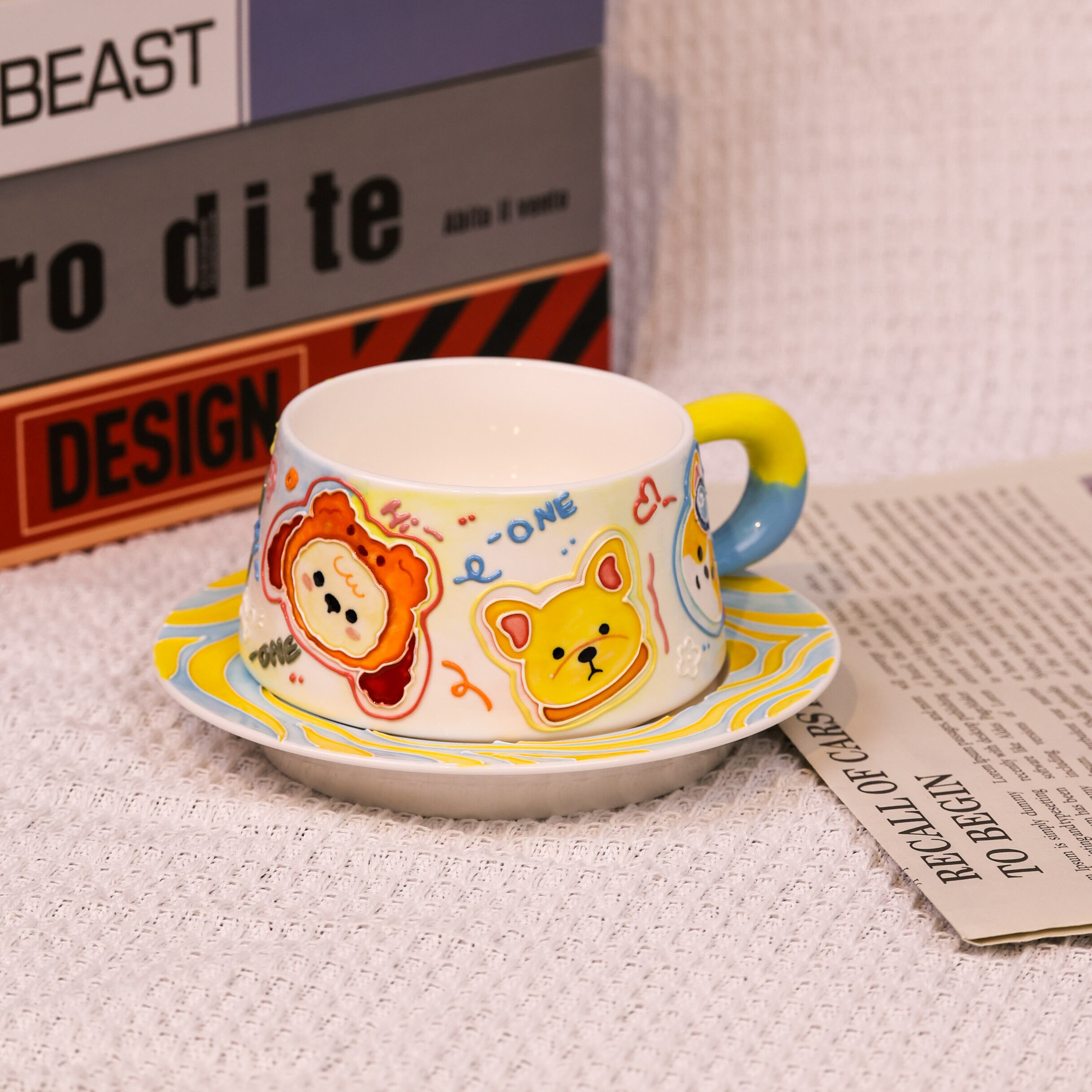 Handmade Ceramic Cartoon Mug. Hand Painted Animals Mug. Water Cup ...