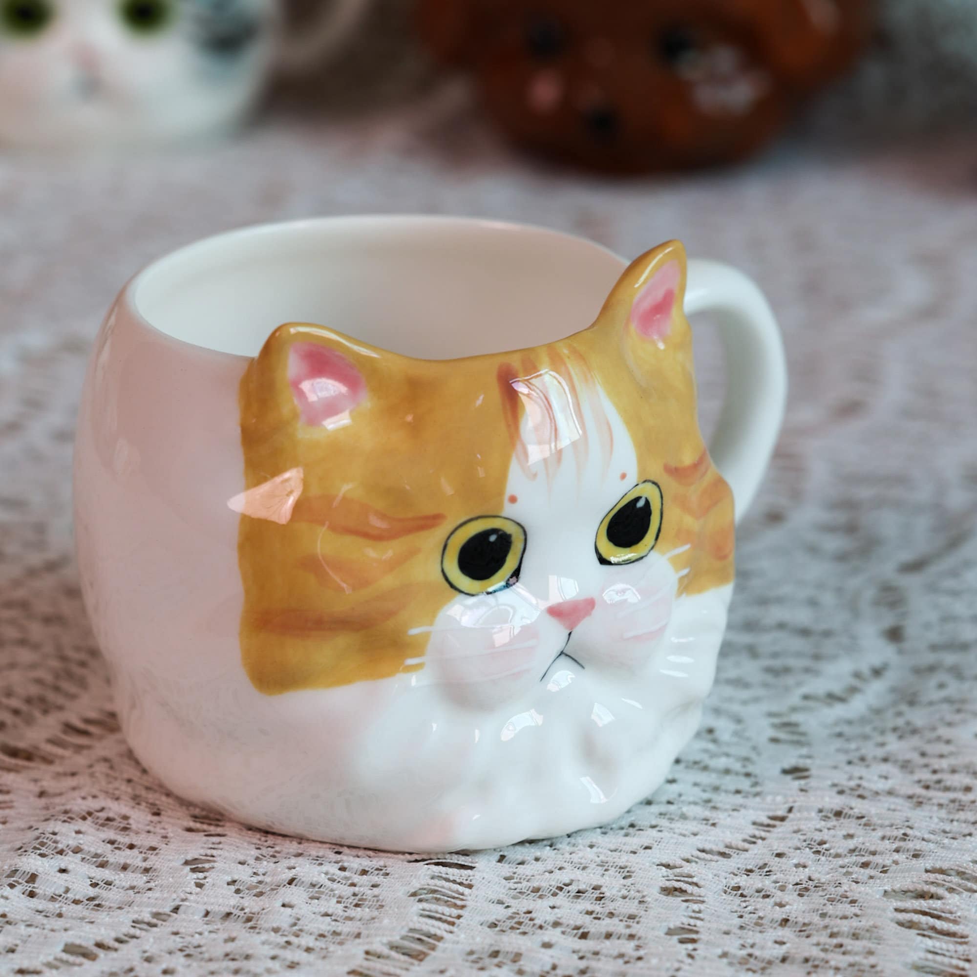Handmade Ceramic Mug. Hand Painted Long Hair Cat Mug. Coffee Cup ...