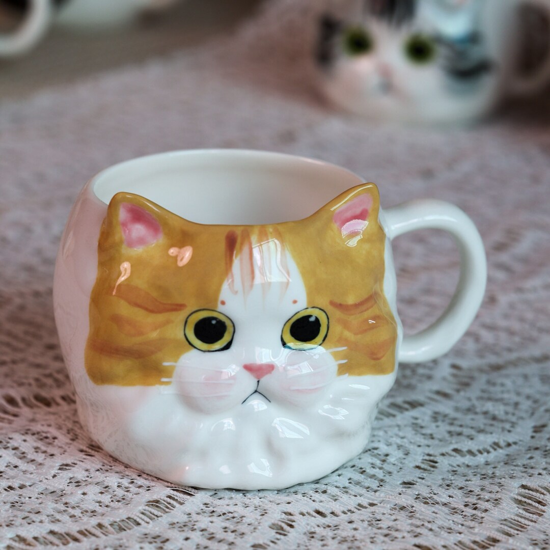 Handmade Ceramic Mug. Hand Painted Long Hair Cat Mug. Coffee Cup ...