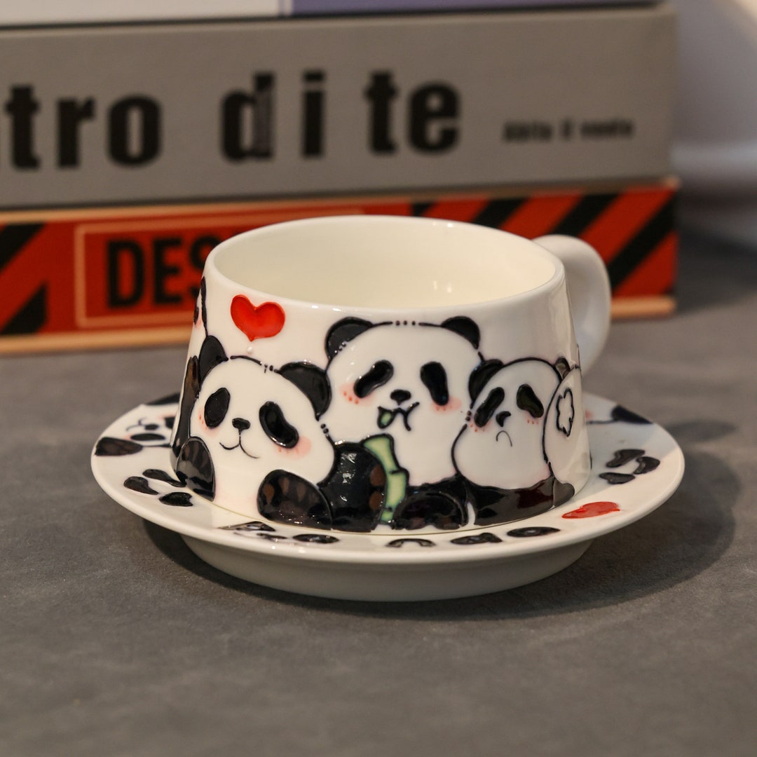Handmade Ceramic Mug. Hand Painted Panda Mug. Water Cup. Drinkware ...