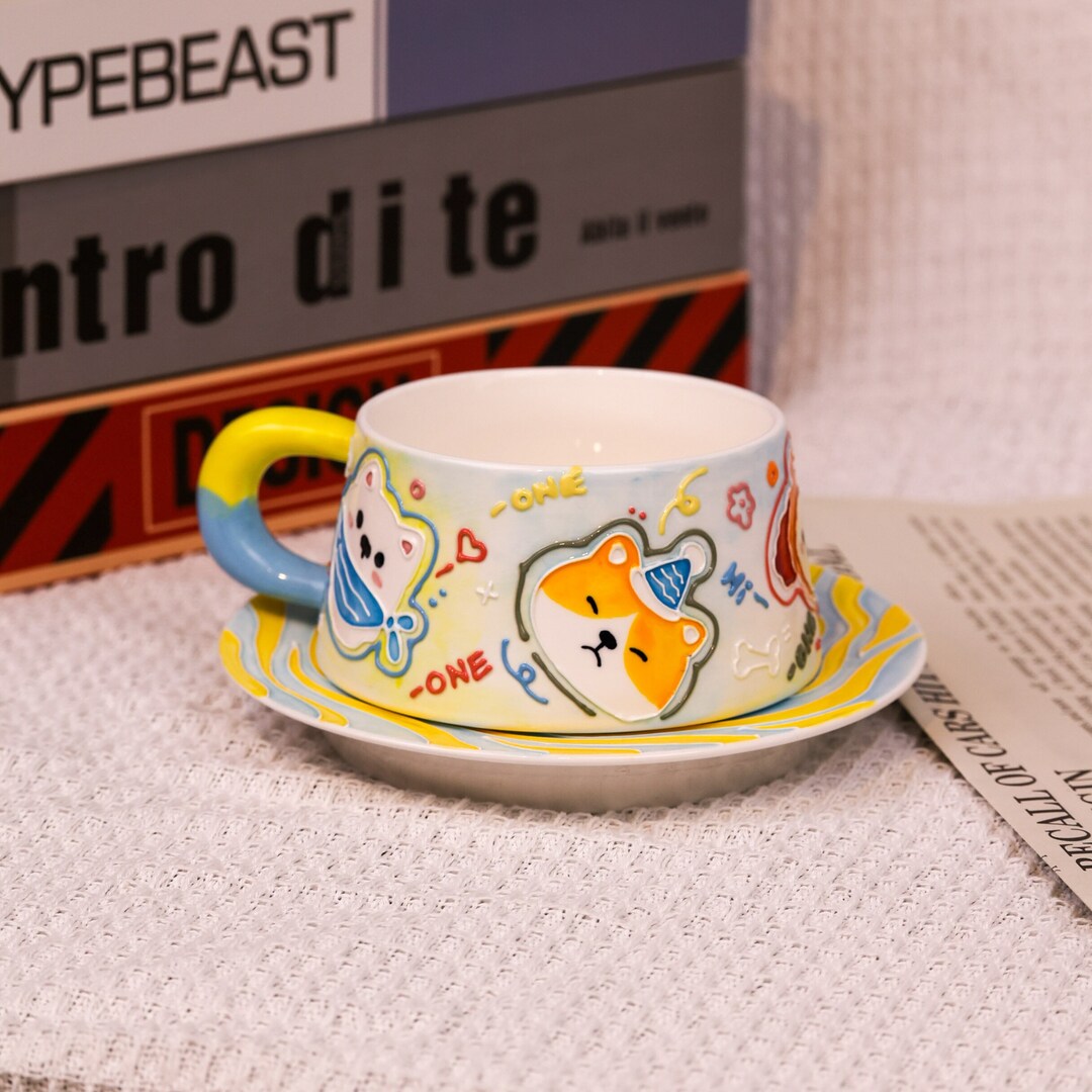 Handmade Ceramic Cartoon Mug. Hand Painted Animals Mug. Water Cup ...