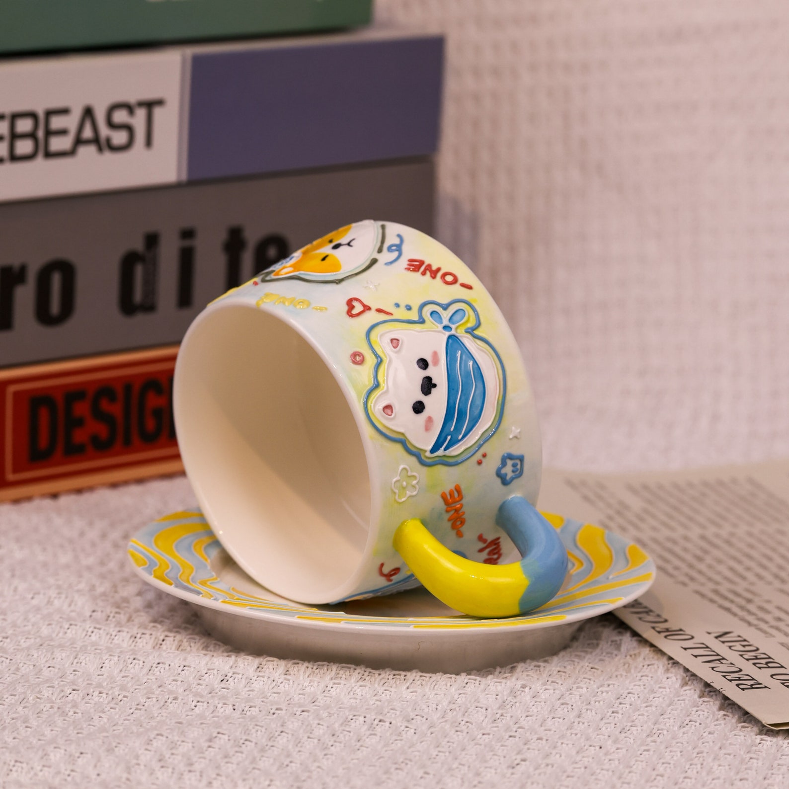 Handmade Ceramic Cartoon Mug. Hand Painted Animals Mug. Water Cup ...