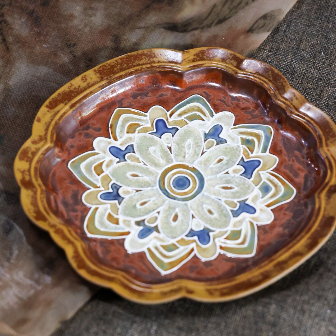 Handmade Ceramic Tray. Hand Painted Flower Ceramic Plate. Gifts for Her ...