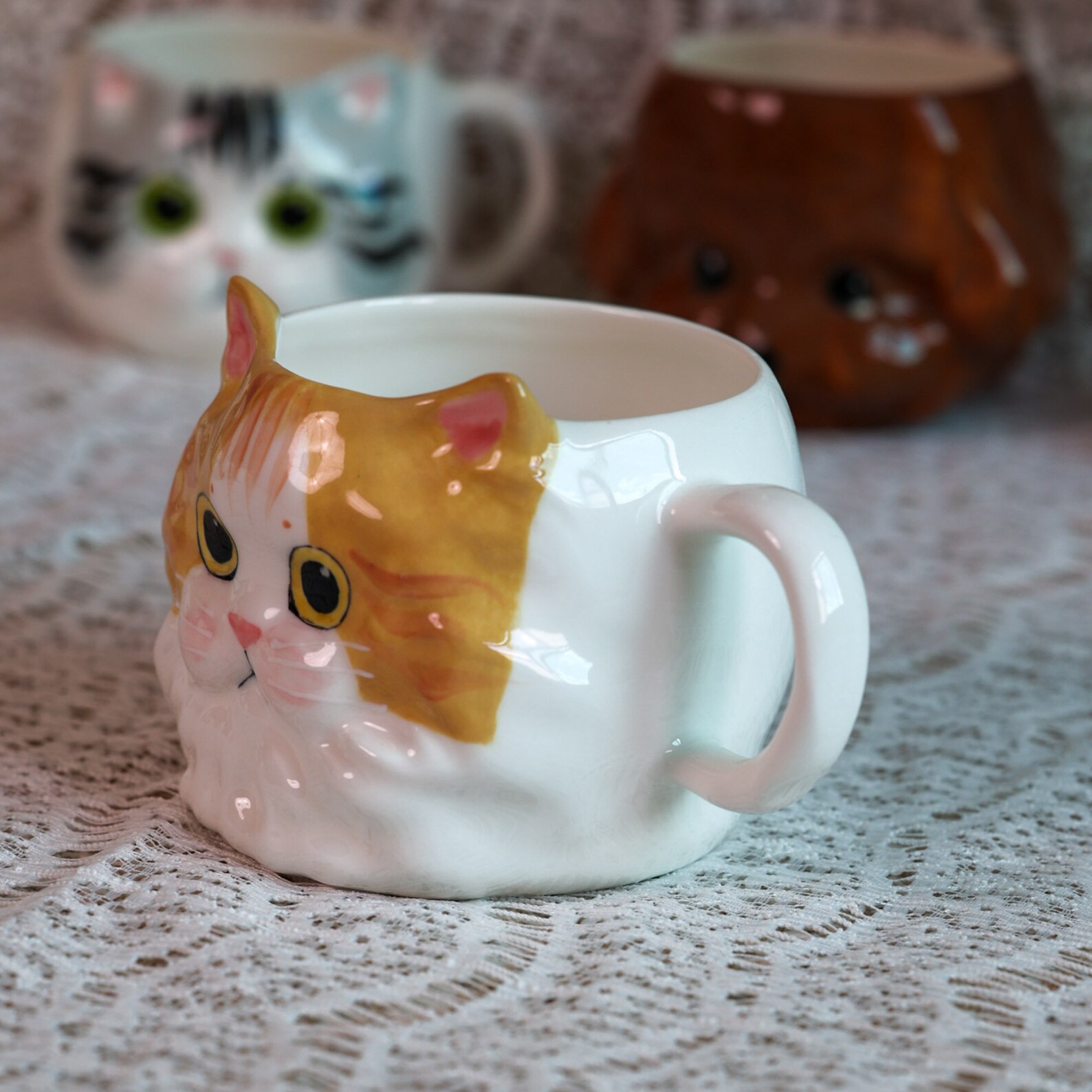 Handmade Ceramic Mug. Hand Painted Long Hair Cat Mug. Coffee Cup ...