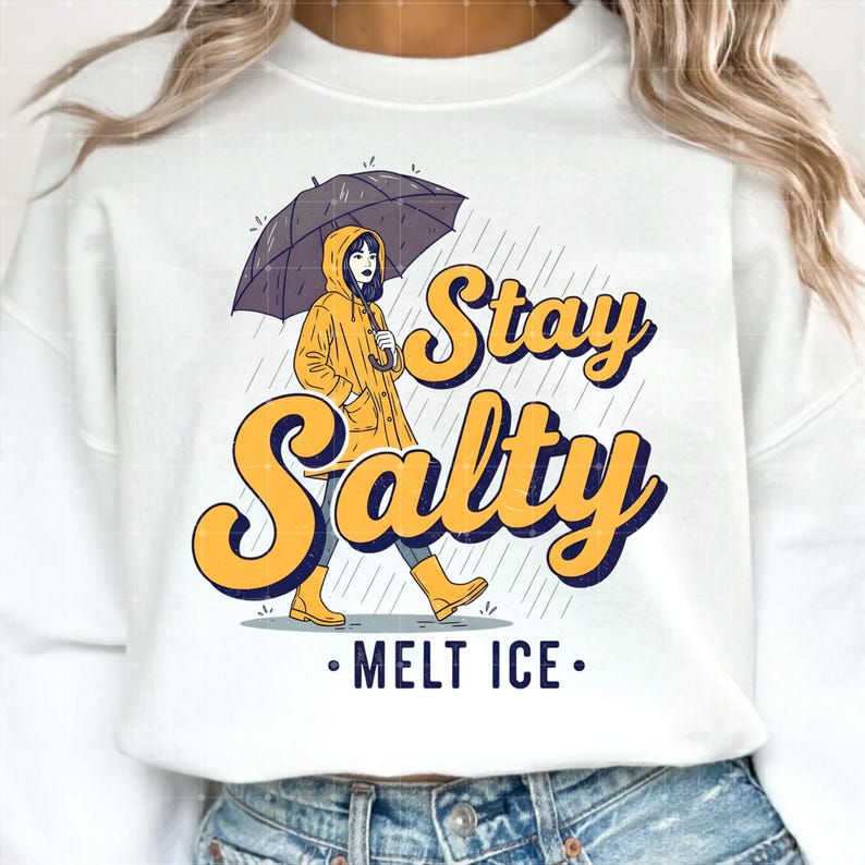 Stay Salty | Melt Ice Retro Raincoat Girl Protest Design PNG | Funny ...