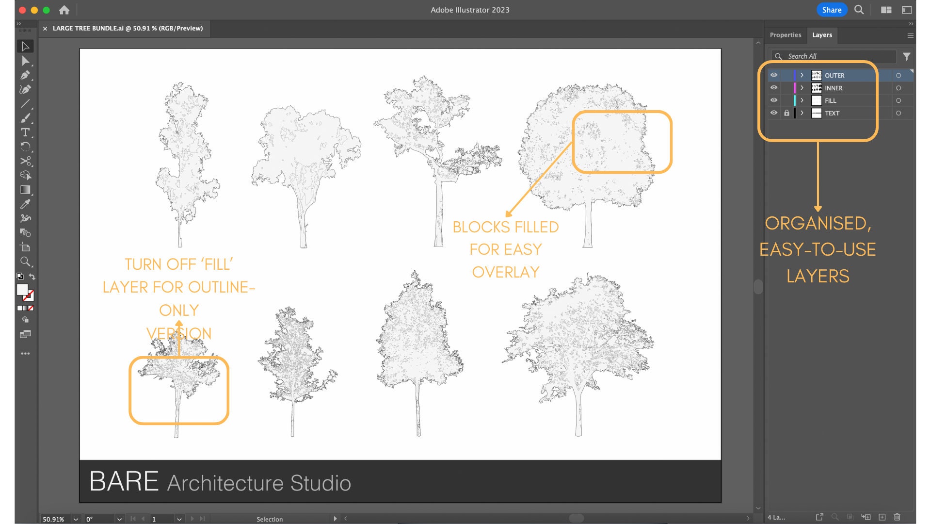 Tree CAD Block Digital Download: Detailed Large Tree Drawings for ...