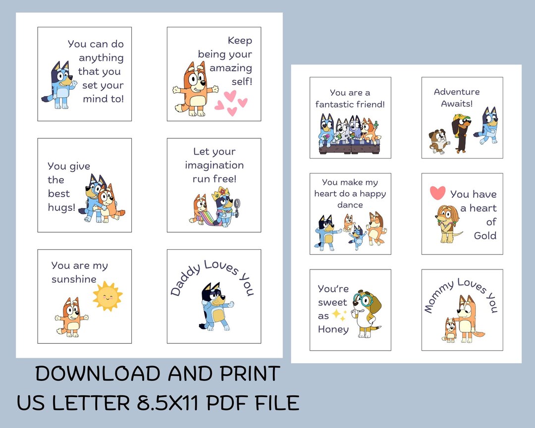 Cute Lunchbox Notes, Printable Bluey Lunchbox Notes, Kids Lunchbox ...