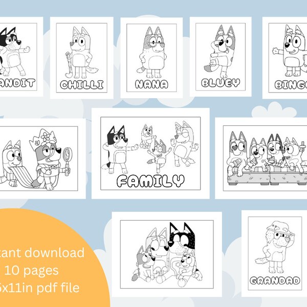 Bluey Activity Coloring Pages - Etsy