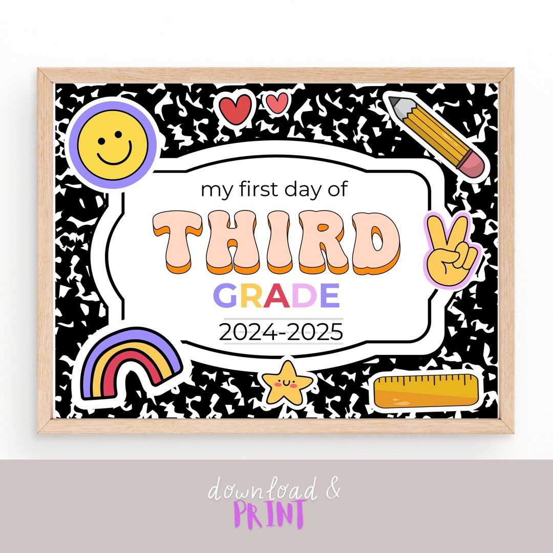Back to School Sign, First Day of School Sign, Third GRADE Sign, First ...