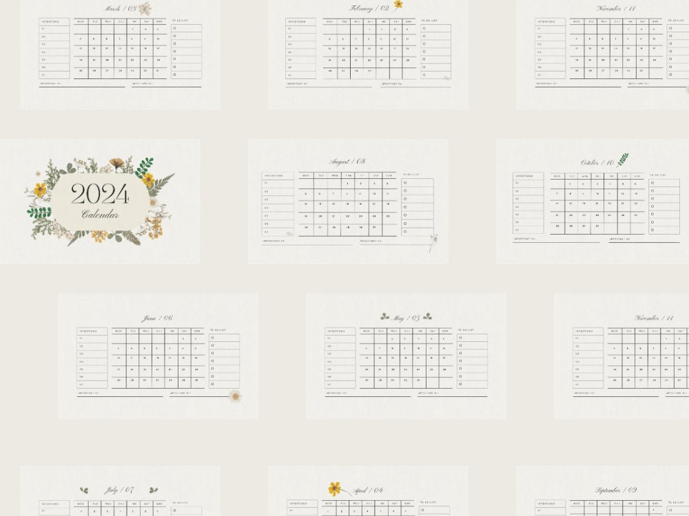 Digital Calendar, 2024 Calendar, Printable Calendar, Boho Calendar ...