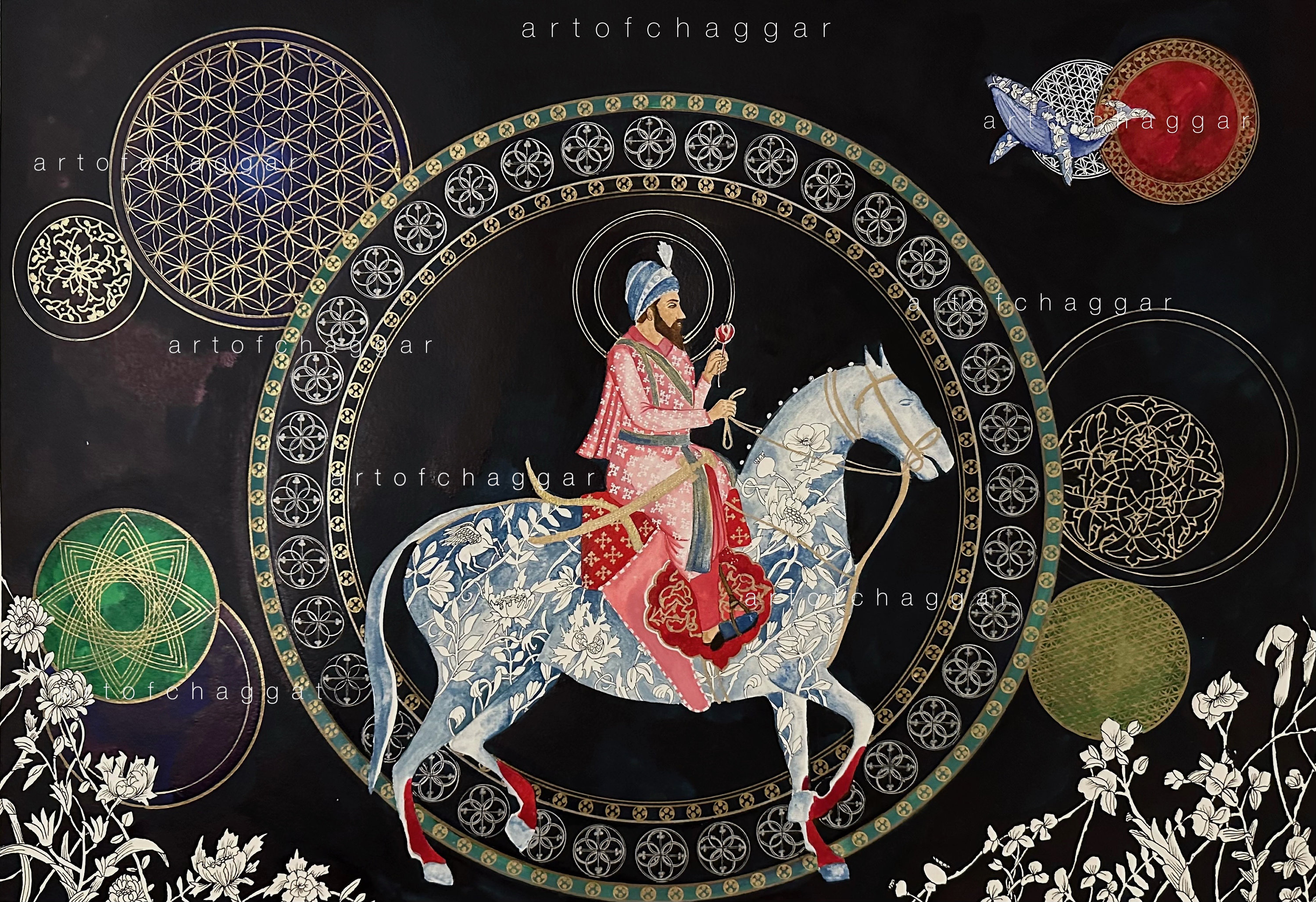 Guru Gobind Singh Ji With His Horse Neela. Inspired by Persian Geometry ...