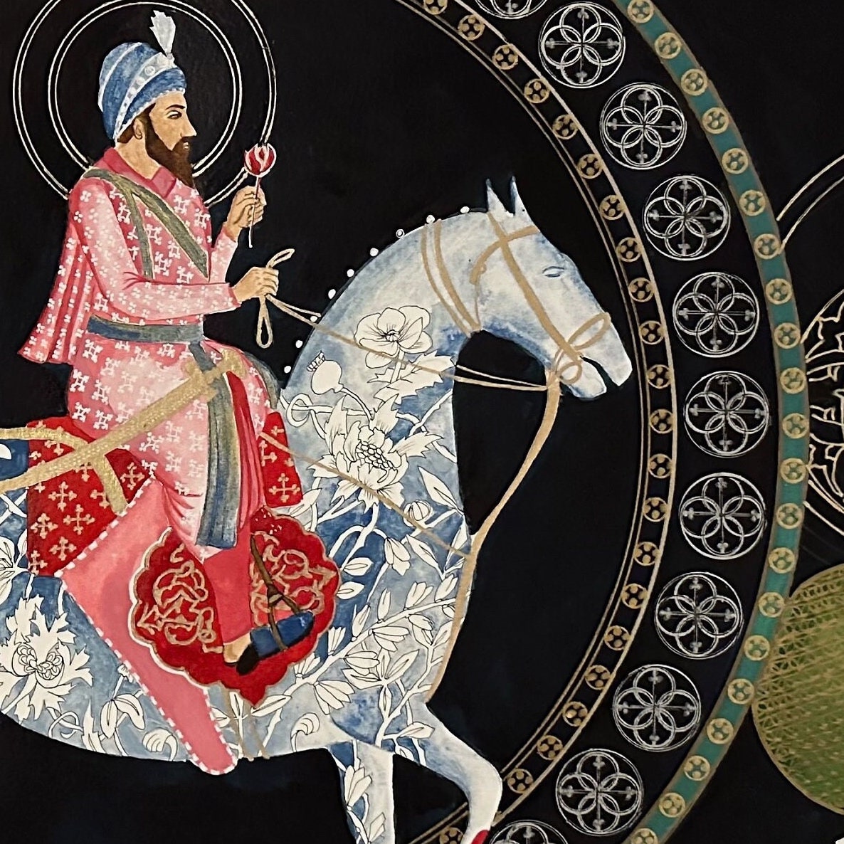 Guru Gobind Singh Ji With His Horse Neela. Inspired by Persian Geometry ...