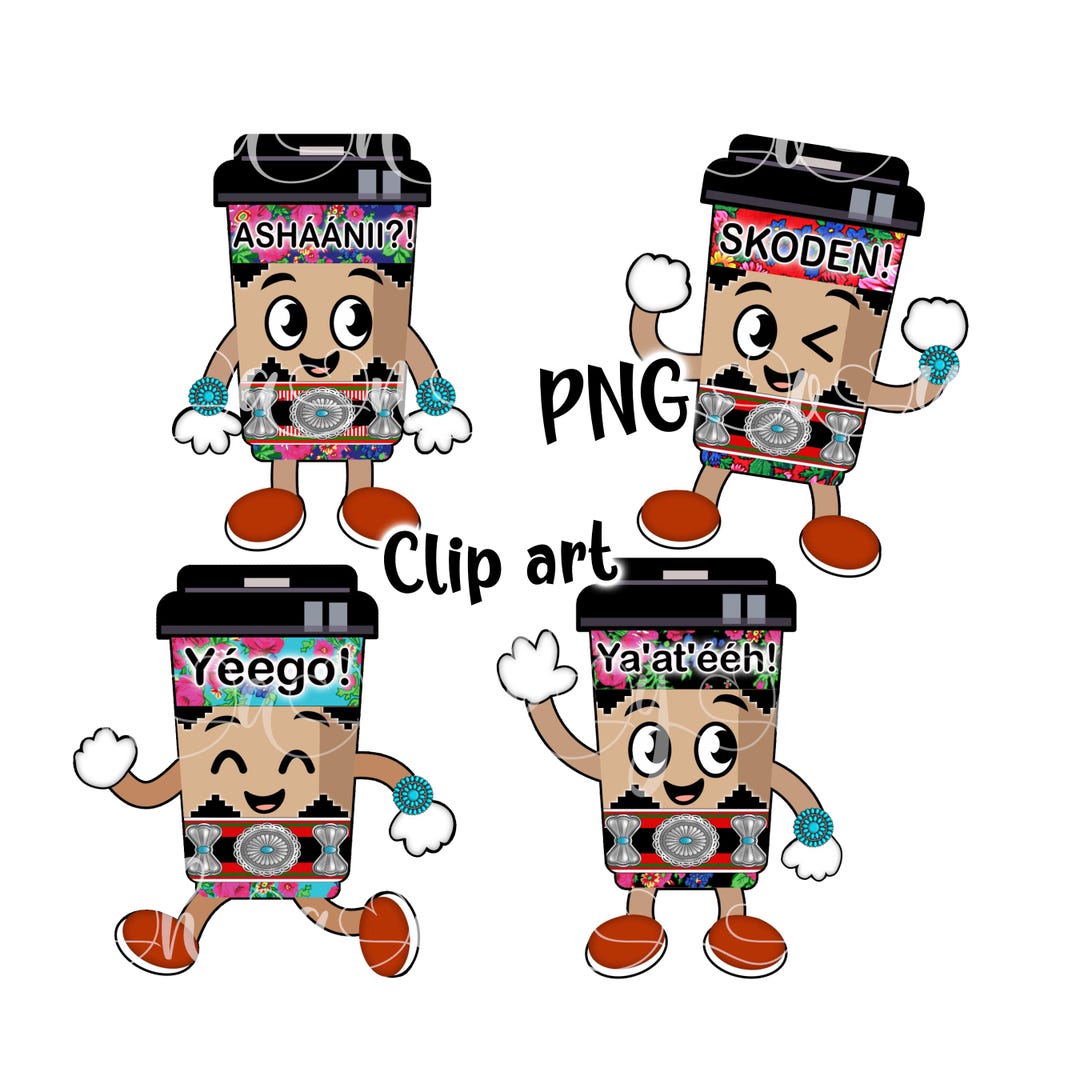 Funny Native Coffee Cup Cartoon Clip Art PNG, Navajo Design, Kokum Sani ...