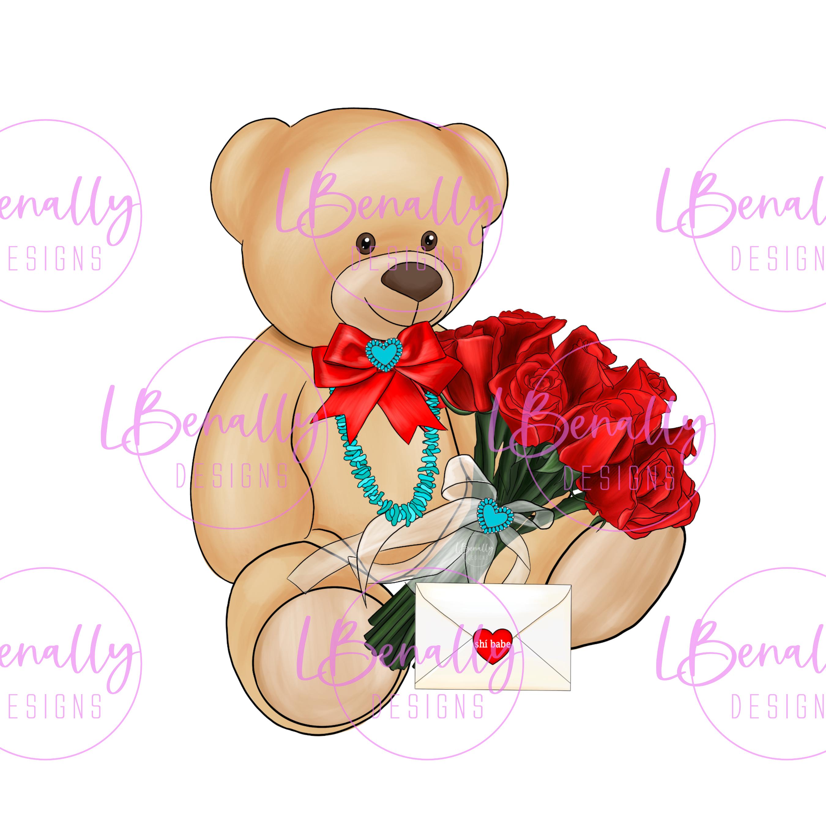 Navajo Valentine's Day PNG Card Teddy Bear With Roses, Aesthetic ...