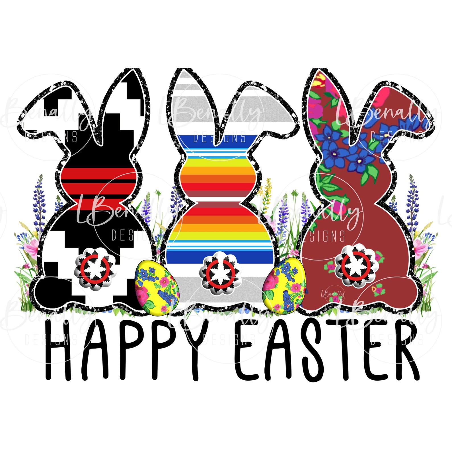 Happy Easter Bunnies Clip Art PNG, Navajo Design, Digital Download ...