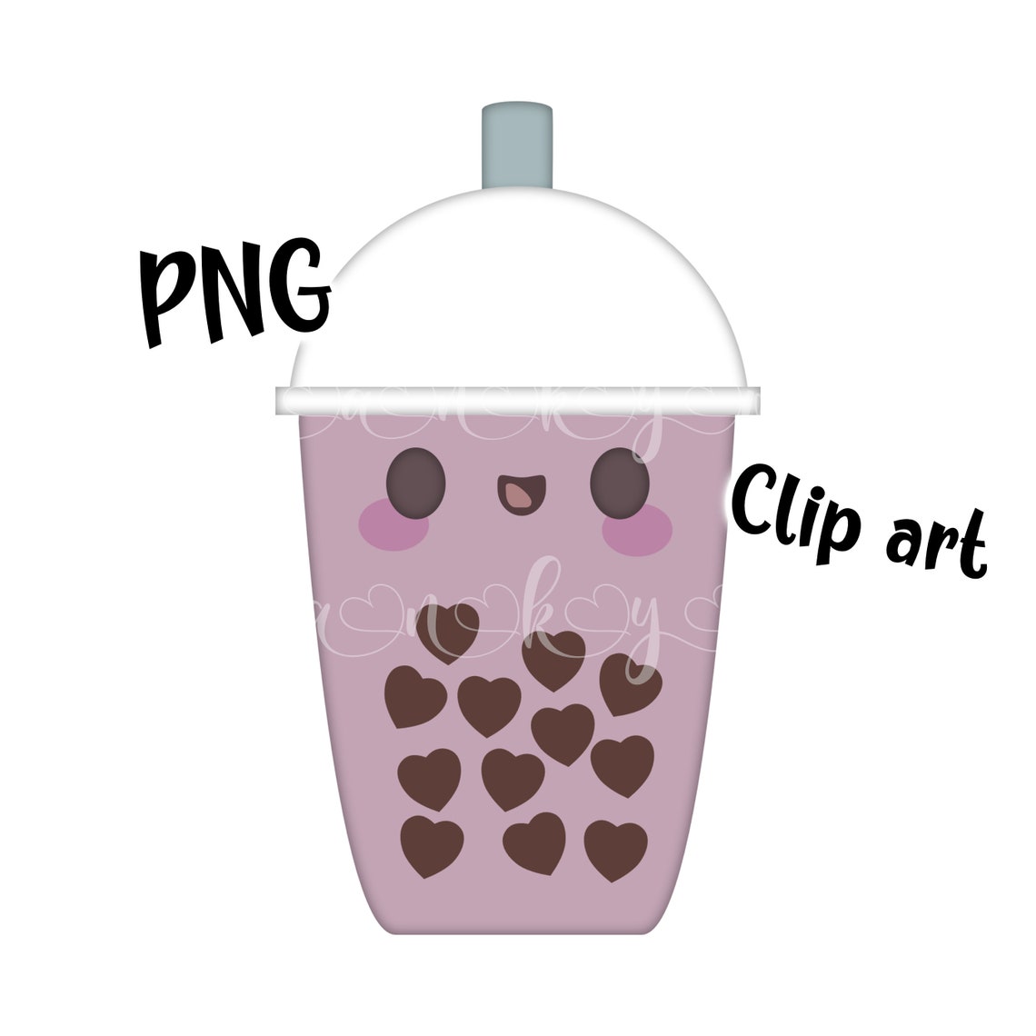 Cute Boba Tea Clip Art PNG, Sublimation DTF, Purple Beads, Aesthetic ...
