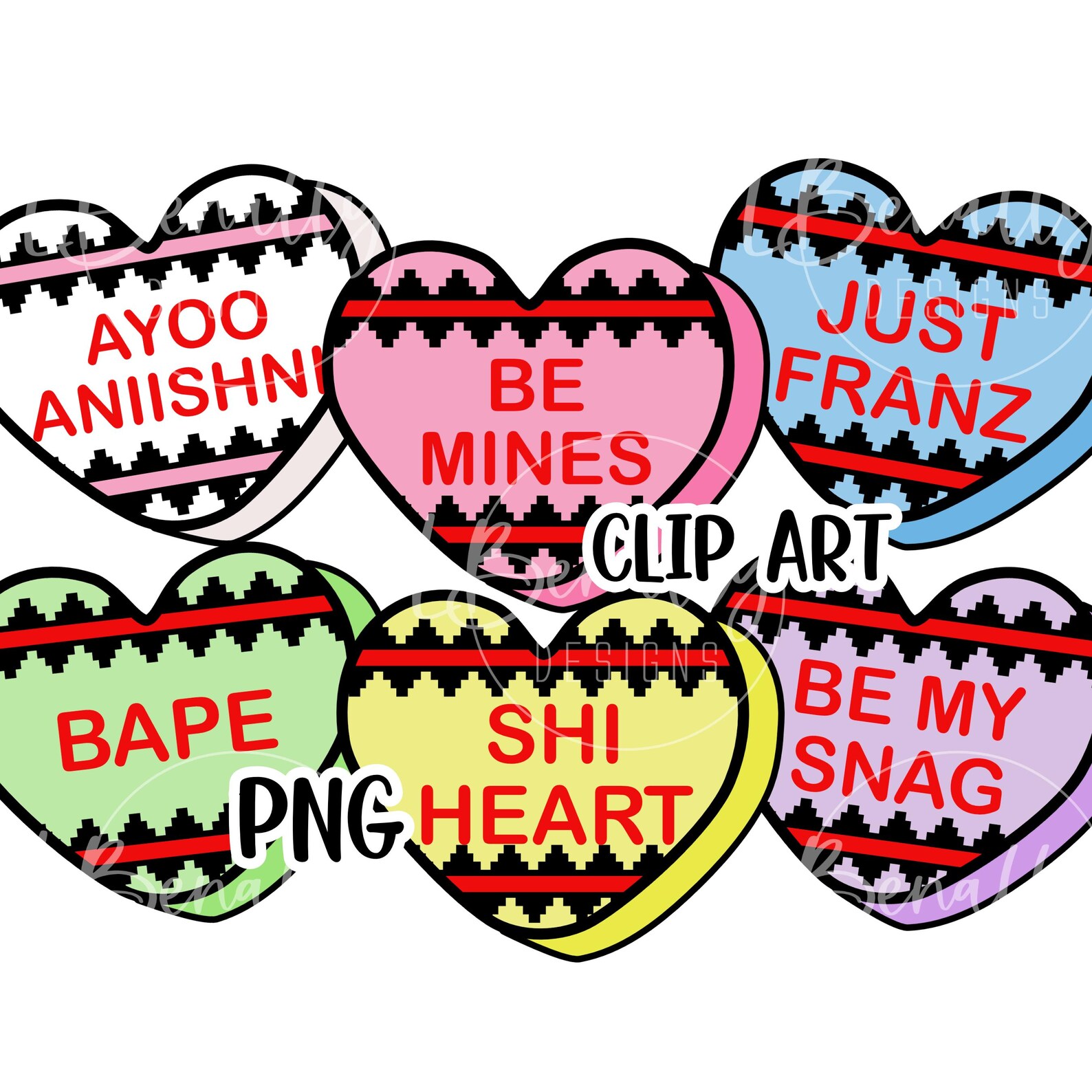 Native Valentine's Day Conversation Hearts, PNG Clip Art, Indigenous ...