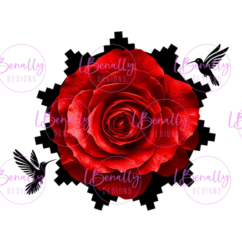 Navajo Basket Border Red Rose With Hummingbird, PNG Clip Art, Valentine ...