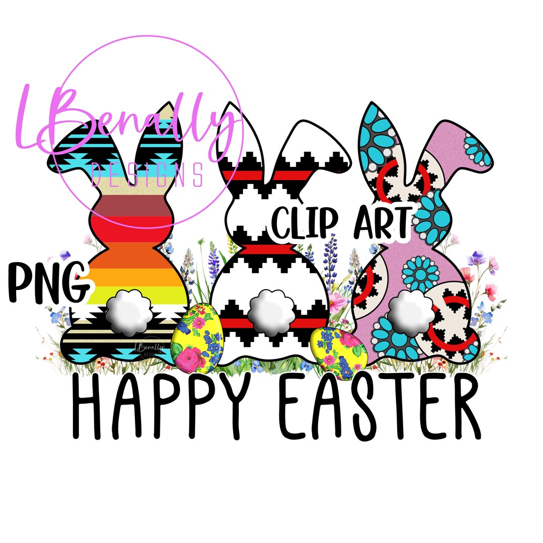 Happy Easter, PNG, Clip Art, Bunny, Spring, Floral, Native American ...