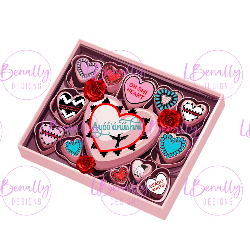 Valentine's Day Box of Chocolates PNG, Navajo Basket Border Hearts ...