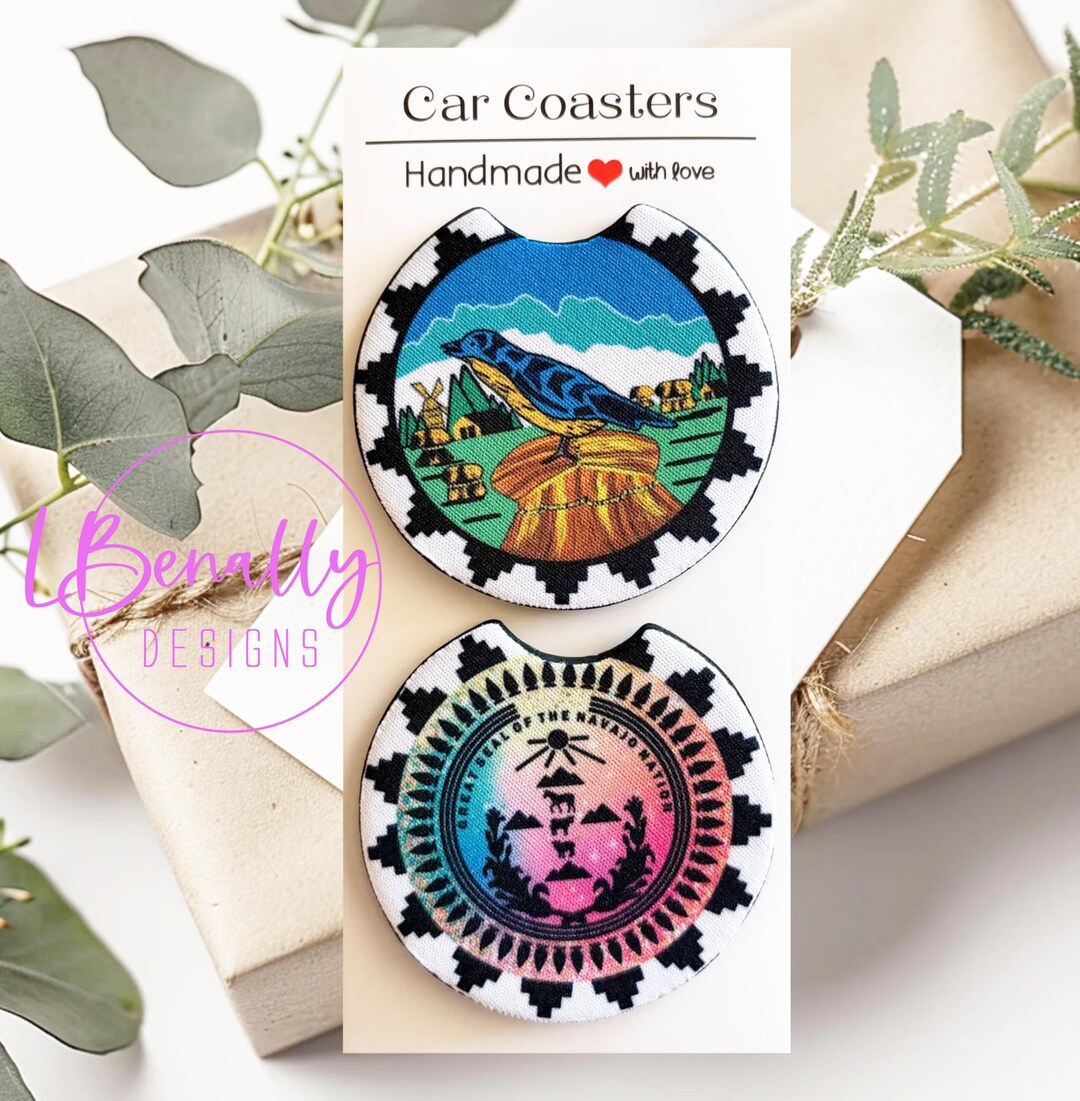 Car Coasters Set, Navajo Nation Seal Basket, Native American ...