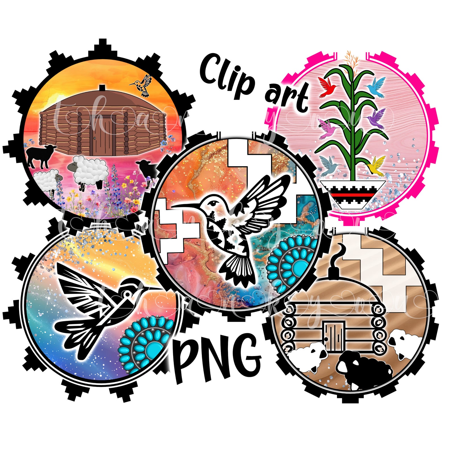 Navajo Round Design Clip Art, PNG, Navajo Basket, Hummingbird, Corn ...