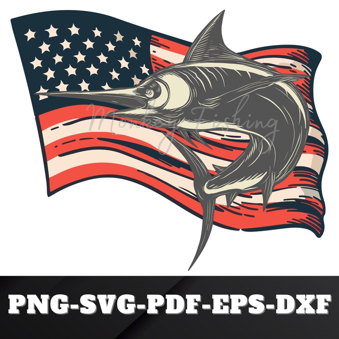 Blue Marlin Print With US Flag Clipart for Digital Download for ...
