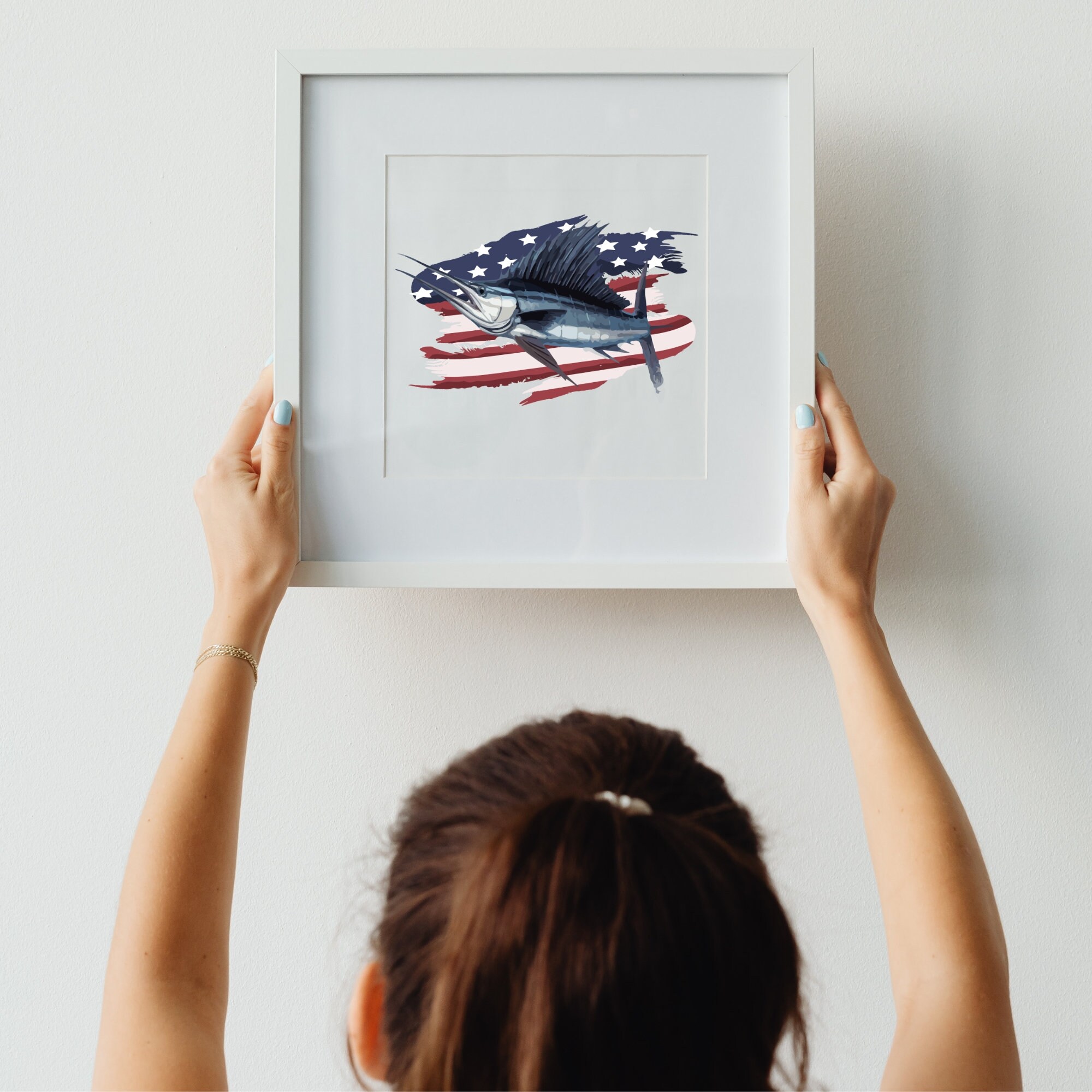 Blue Marlin Print With US Flag Clipart for Digital Download for ...