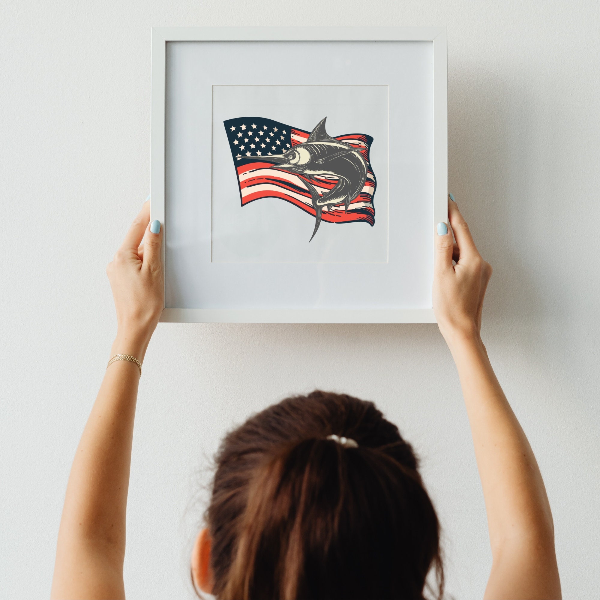Blue Marlin Print With US Flag Clipart for Digital Download for ...