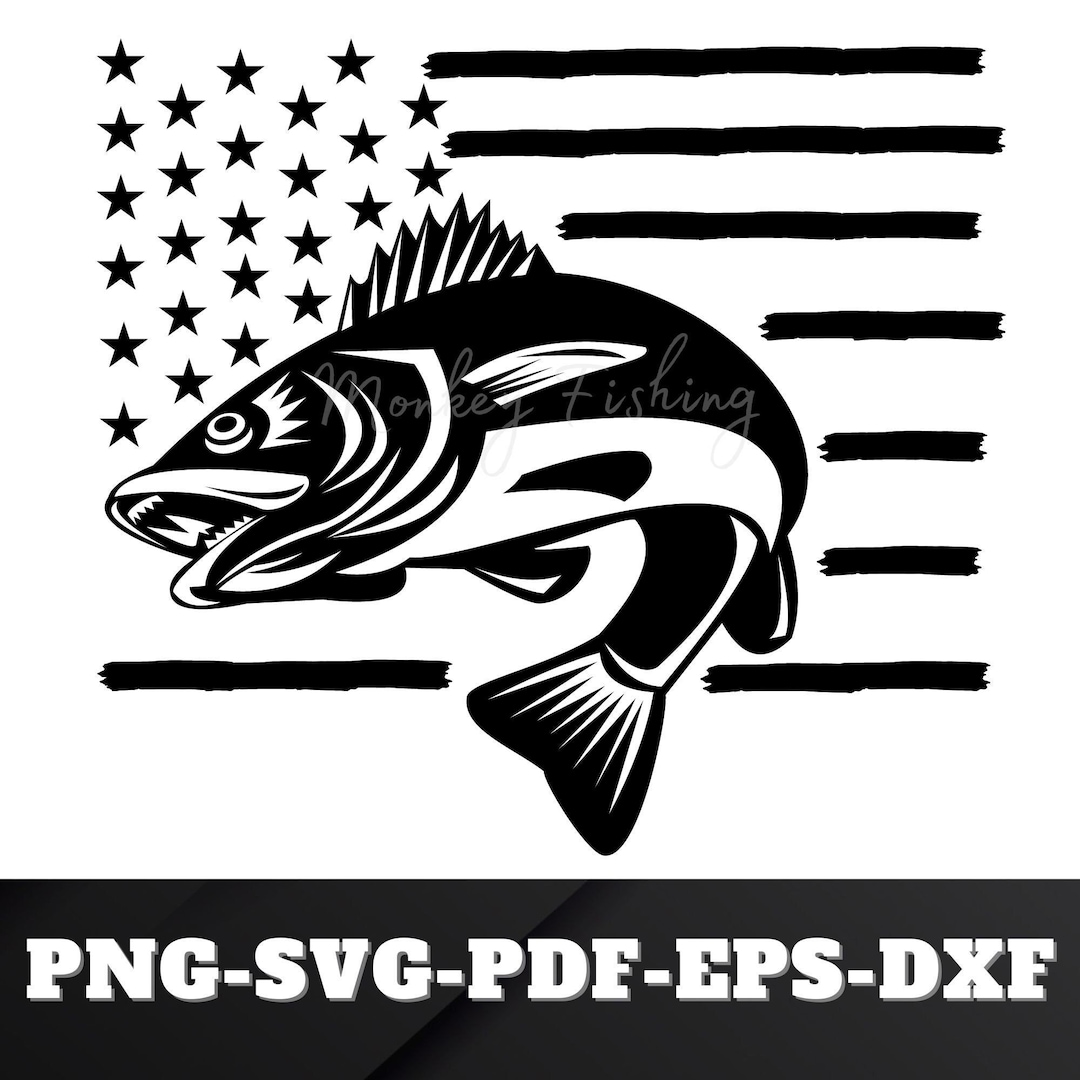 Walleye Fishing USA Flag Fishing Logo Design Clipart for Digital ...