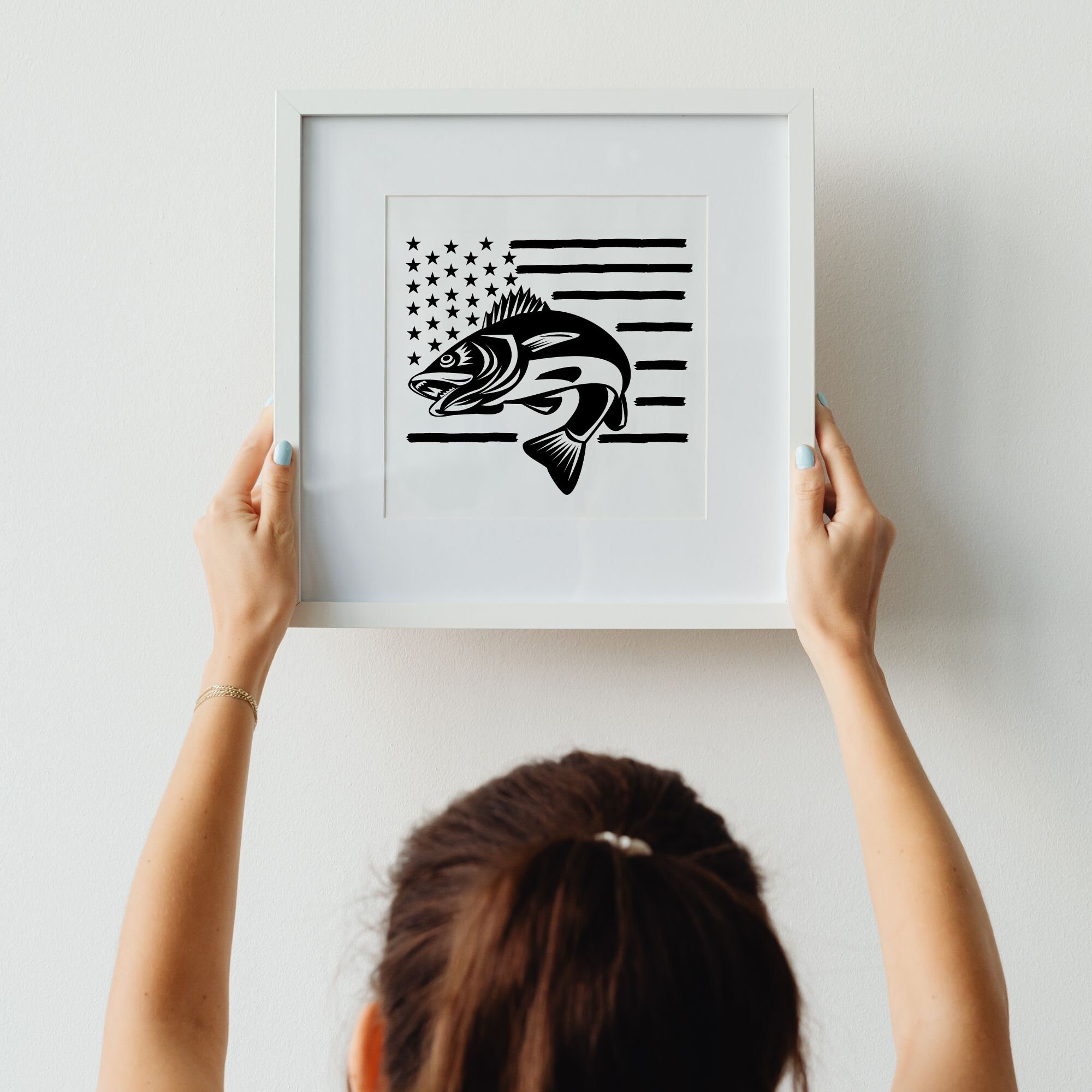 Walleye Fishing USA Flag Fishing Logo Design Clipart for Digital ...