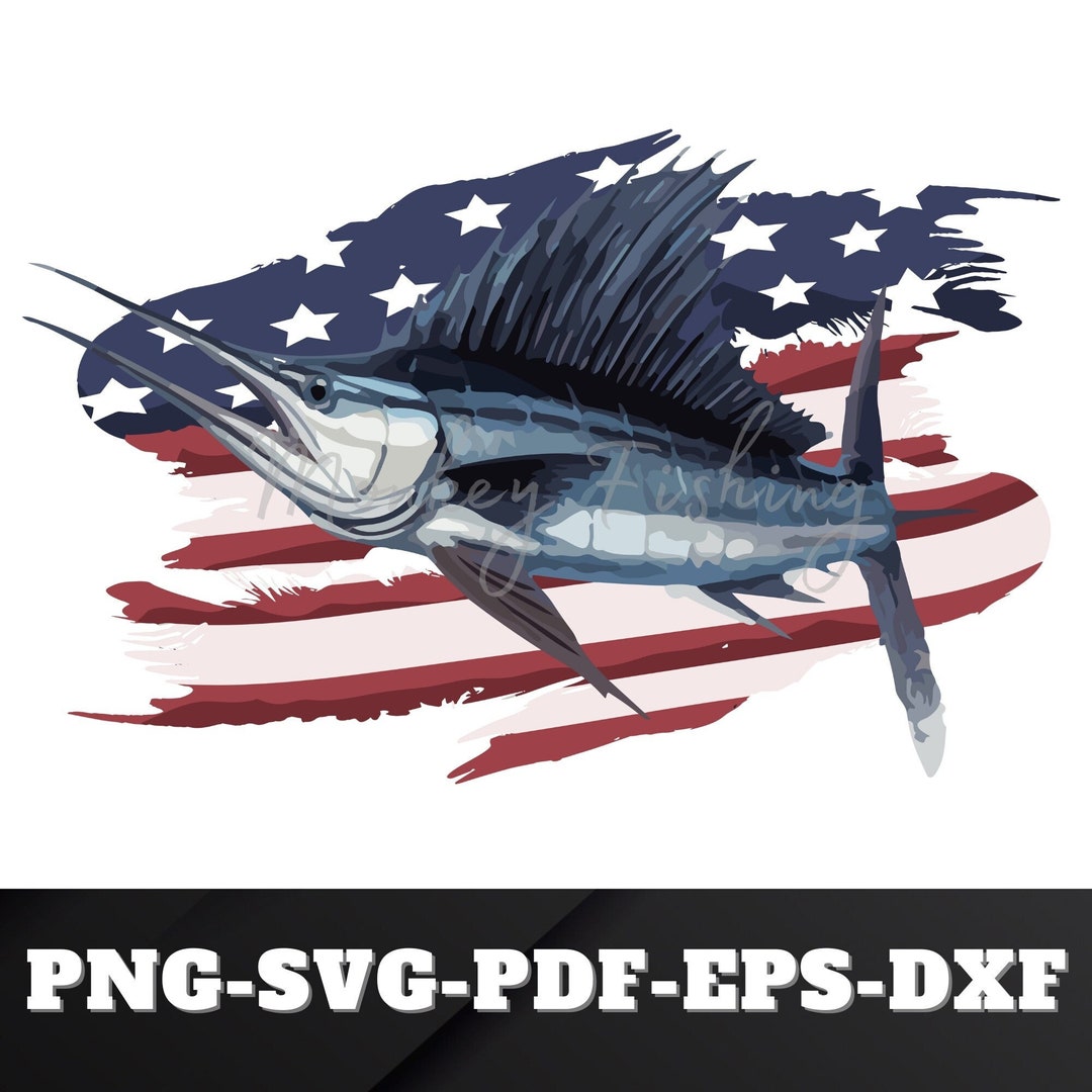 Blue Marlin Print With US Flag Clipart for Digital Download for ...