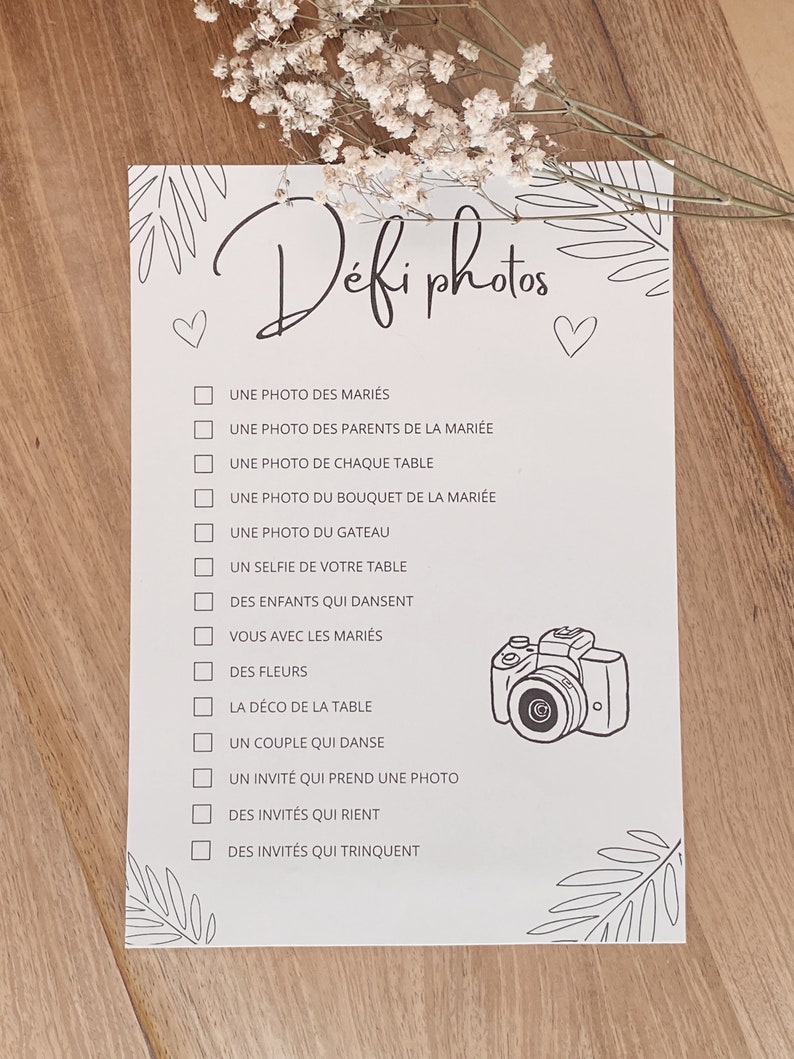 Affiche jeu de défi photos, animation photo pour mariage - Prêt à ...