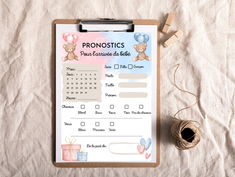 Jeu de prédiction pronostics pour naissance, baby shower et gender ... Jeu de prédiction pronostics pour naissance, baby shower et gender ...