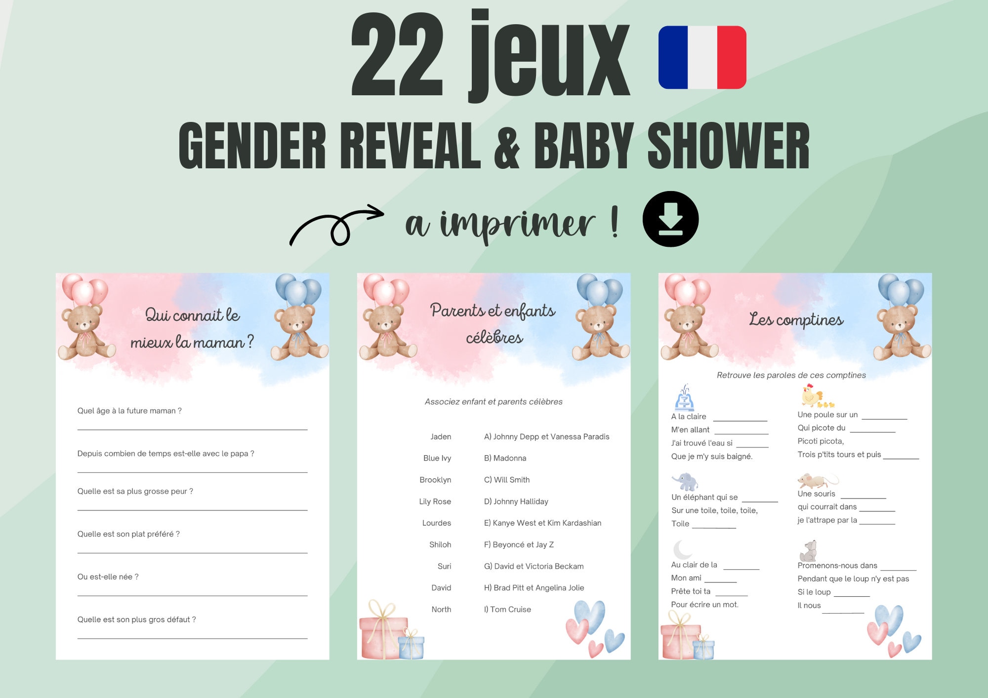 Printable Gender Reveal Games - Pink and Blue Theme - Pack of 15 Gender ...