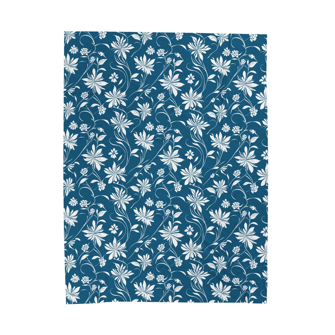 Simple White Flower on Dark Teal Pattern Velveteen Plush Blanket - Etsy
