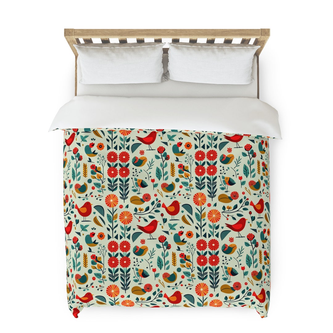 Folk Art Birds and Flowers Duvet Cover - Etsy