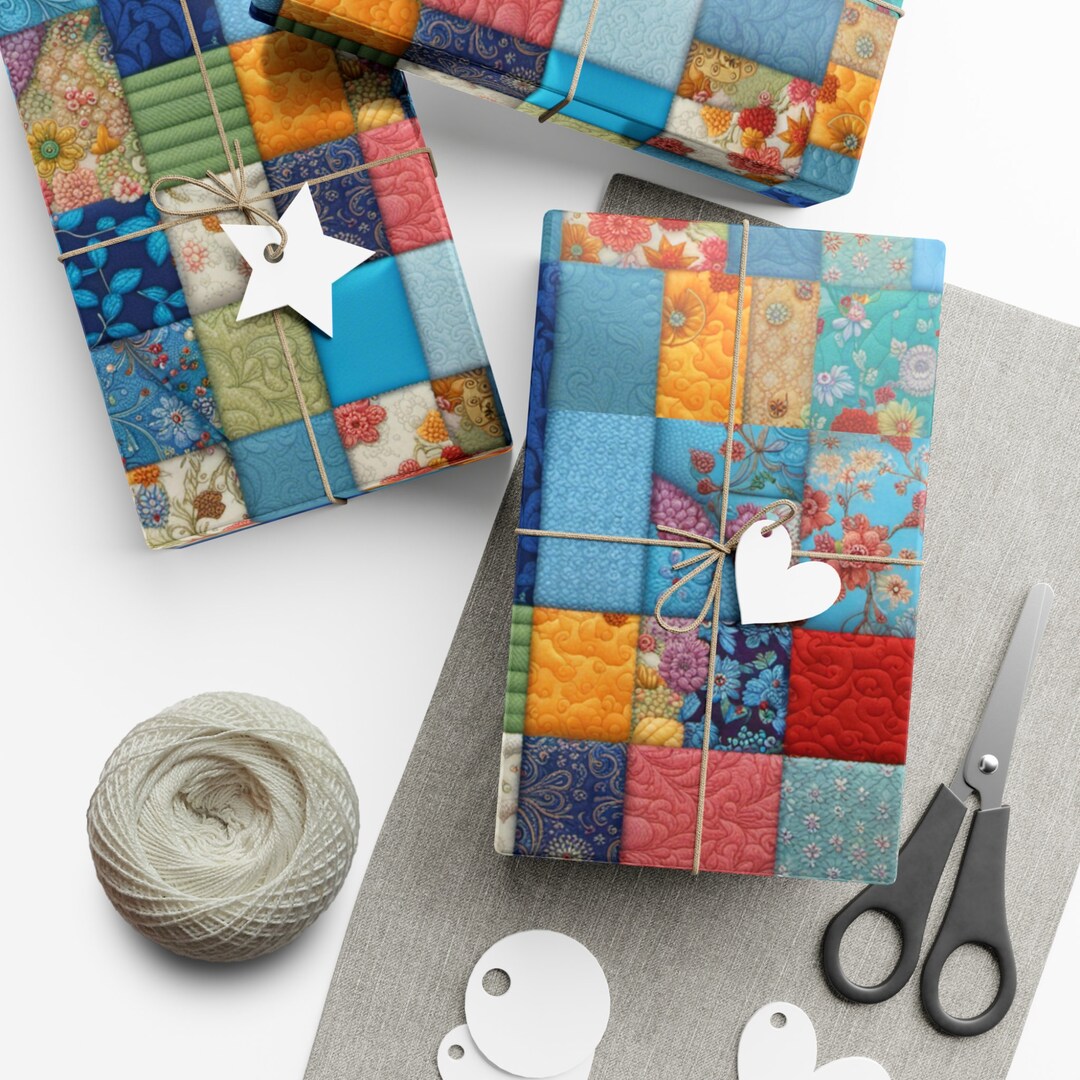 Bright Patchwork Gift Wrap Papers - Etsy