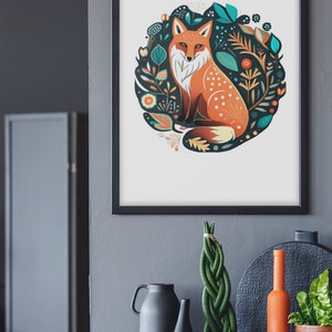 Folk Art Fox Wreath, Digital Download, Printable Art. - Etsy