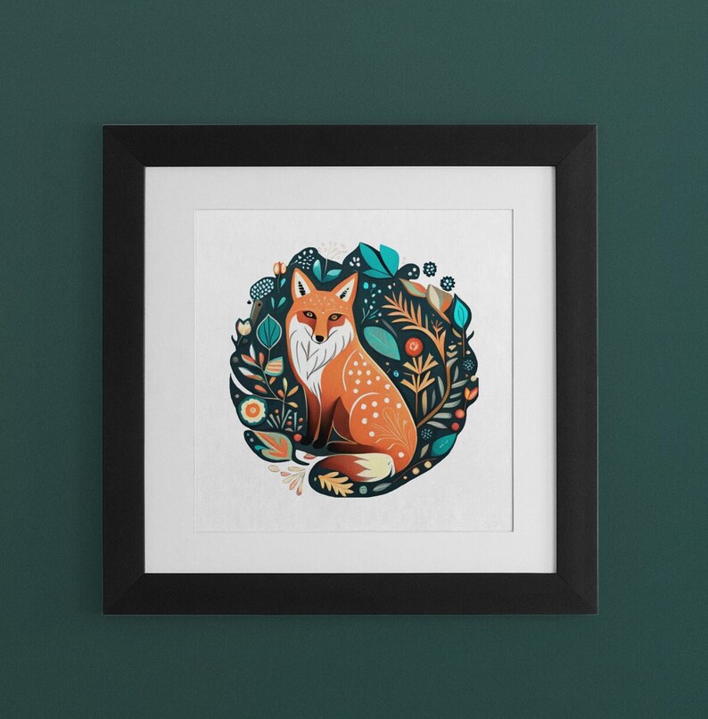 Folk Art Fox Wreath, Digital Download, Printable Art. - Etsy